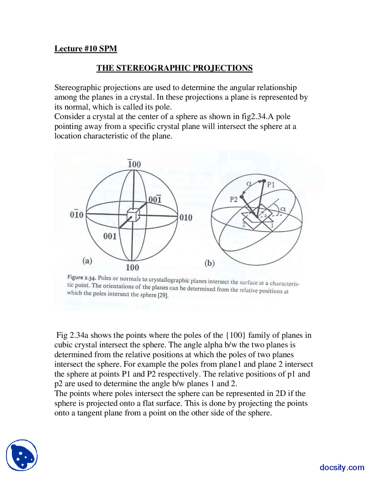 Stereographic projections-Mechanics of Materials-Handout - Docsity