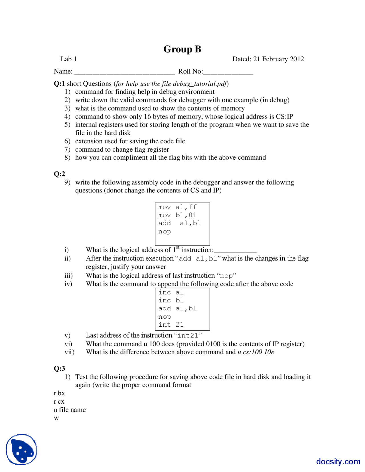Coding In Assembly Language Part 1 Microprocessors Lab Assignments