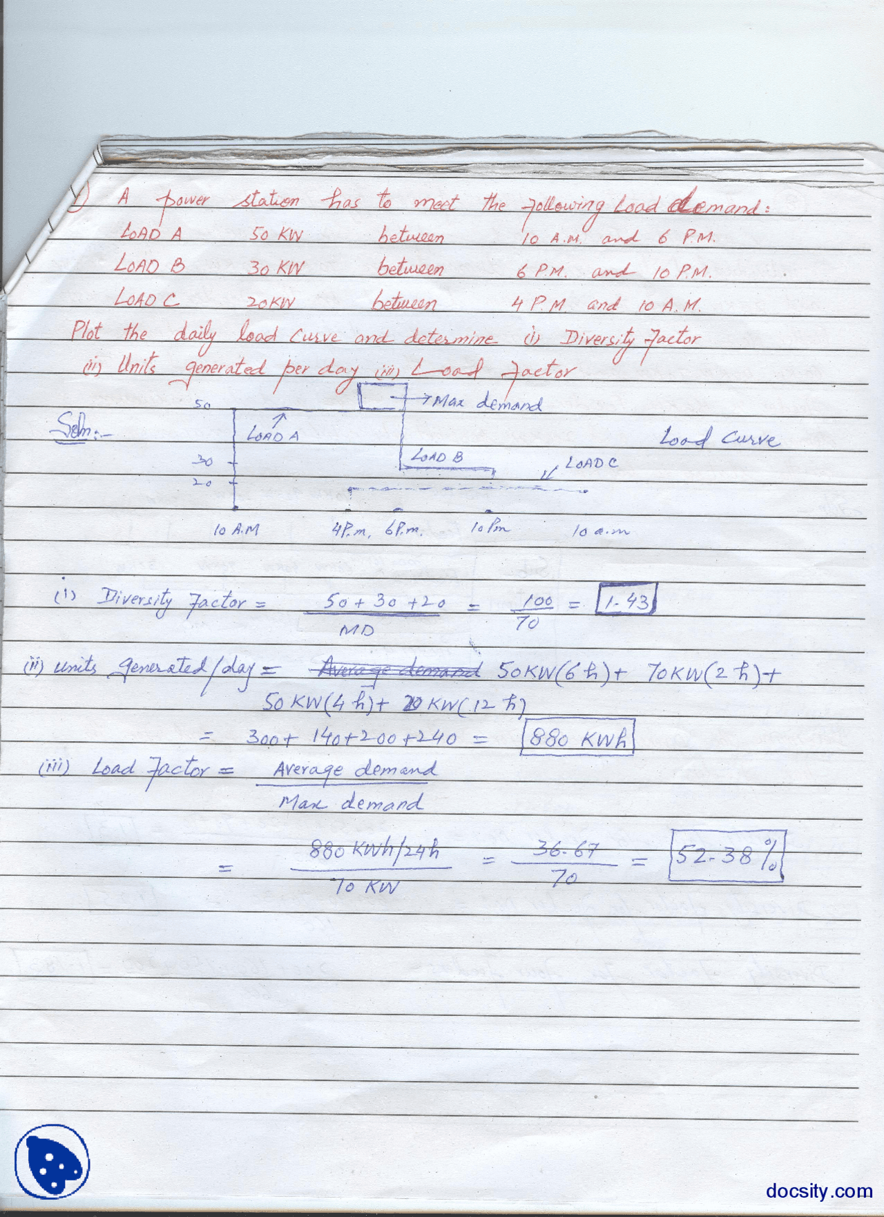Daily Load Curve Power Distribution And Utilization Assignment Solution