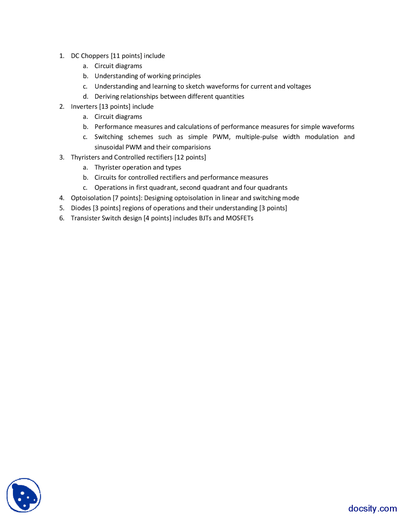 Terminal Paper Pattern Power Electronics Final Exam Paper Docsity