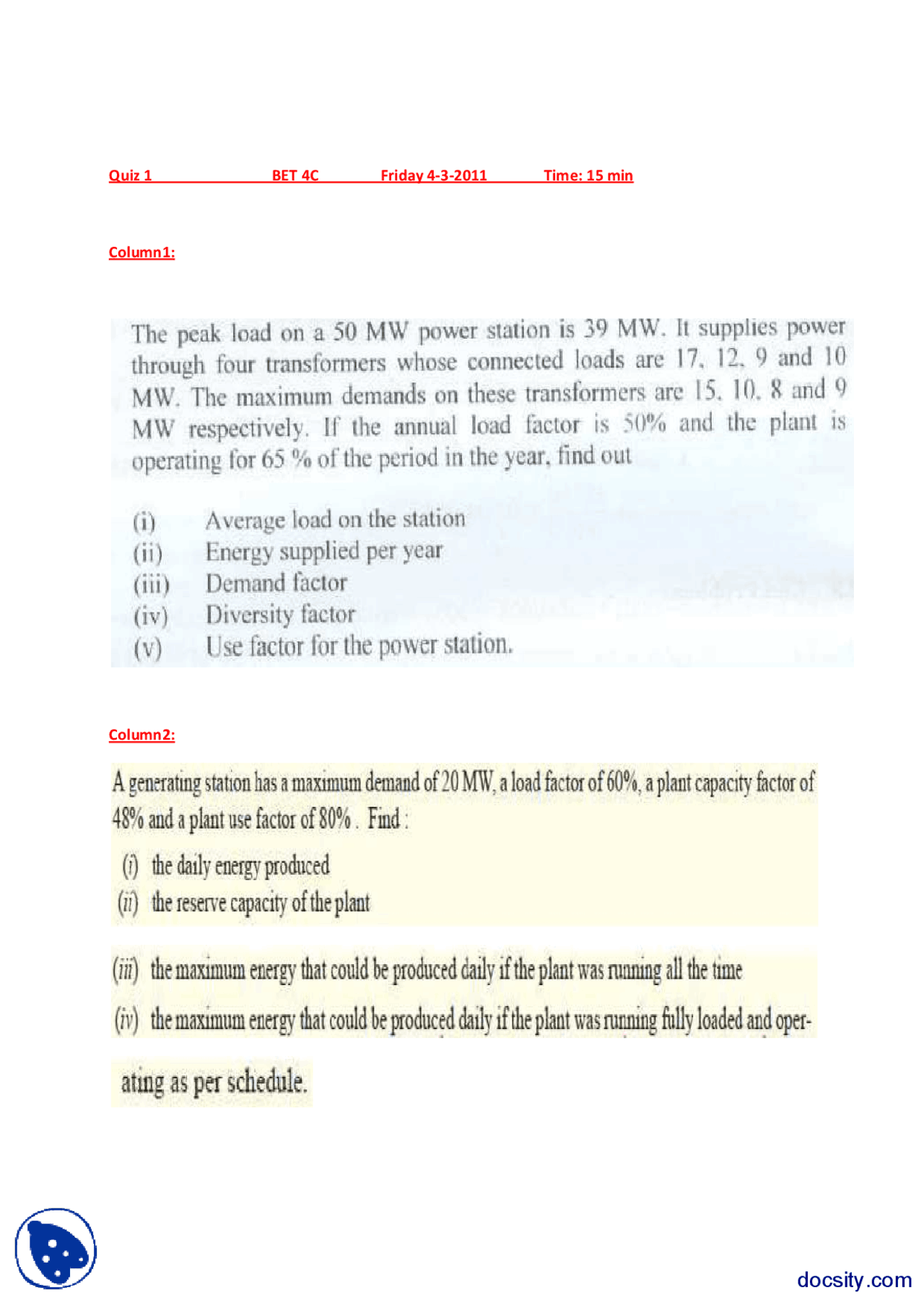 Diversity Factor And Load Factor Power Distribution And Utilization