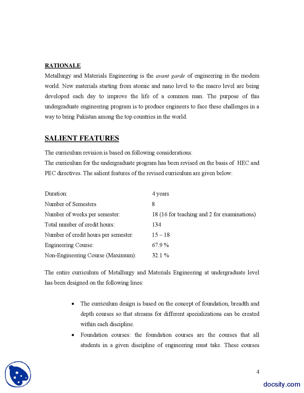 Course Outiline-Metallurgy and Materials Engineering-Handouts - Docsity