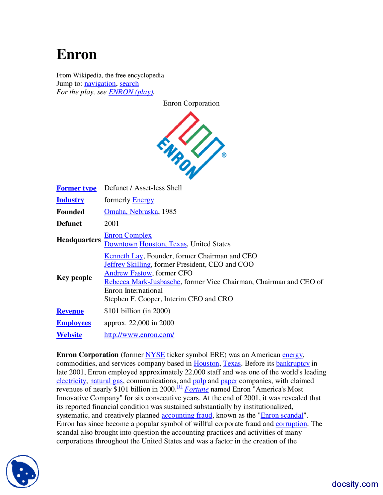 Enron-Analytic Hierarchy Programming-Assignment Solution - Docsity