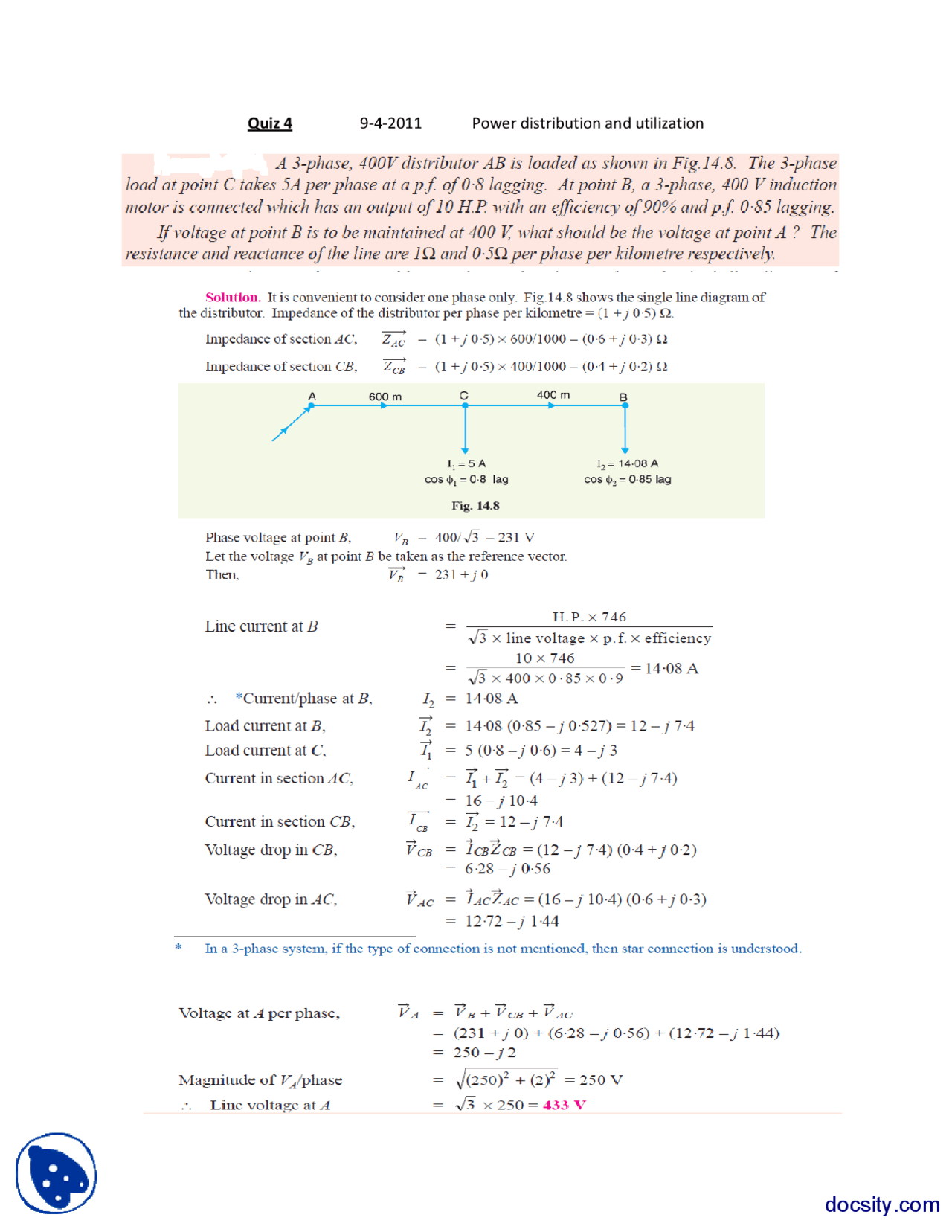 Transmission Lines Power Distribution And Utilization Quiz Solution