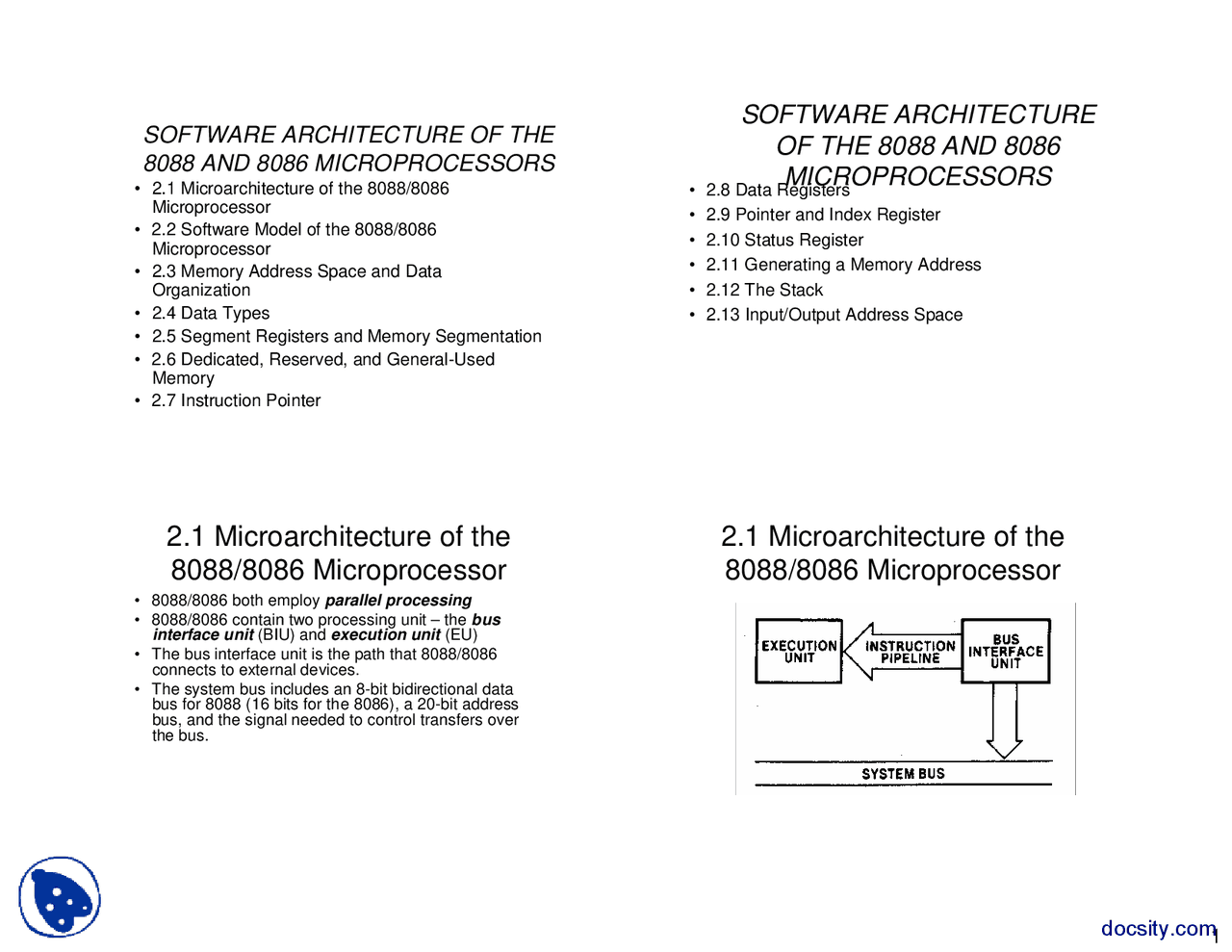 Microprocessor Based Systems Part 2 Microprocessors Lecture Slides Docsity