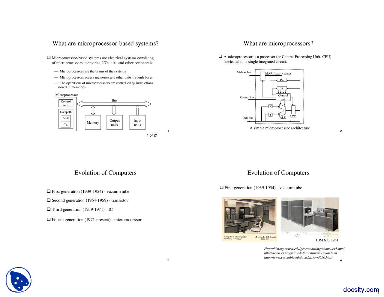 Microprocessor Based Systems Part 1 Microprocessors Lecture Slides Docsity