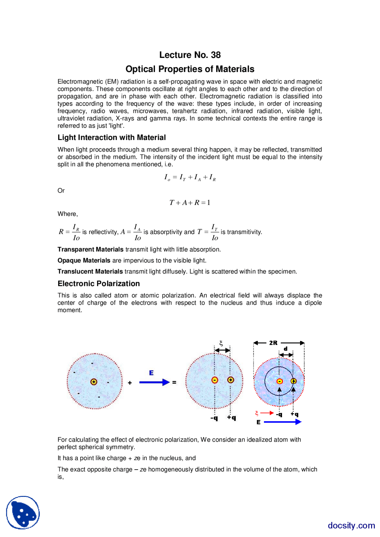 Optical Properties of Materials-Mechanics of Materials-Handout ...