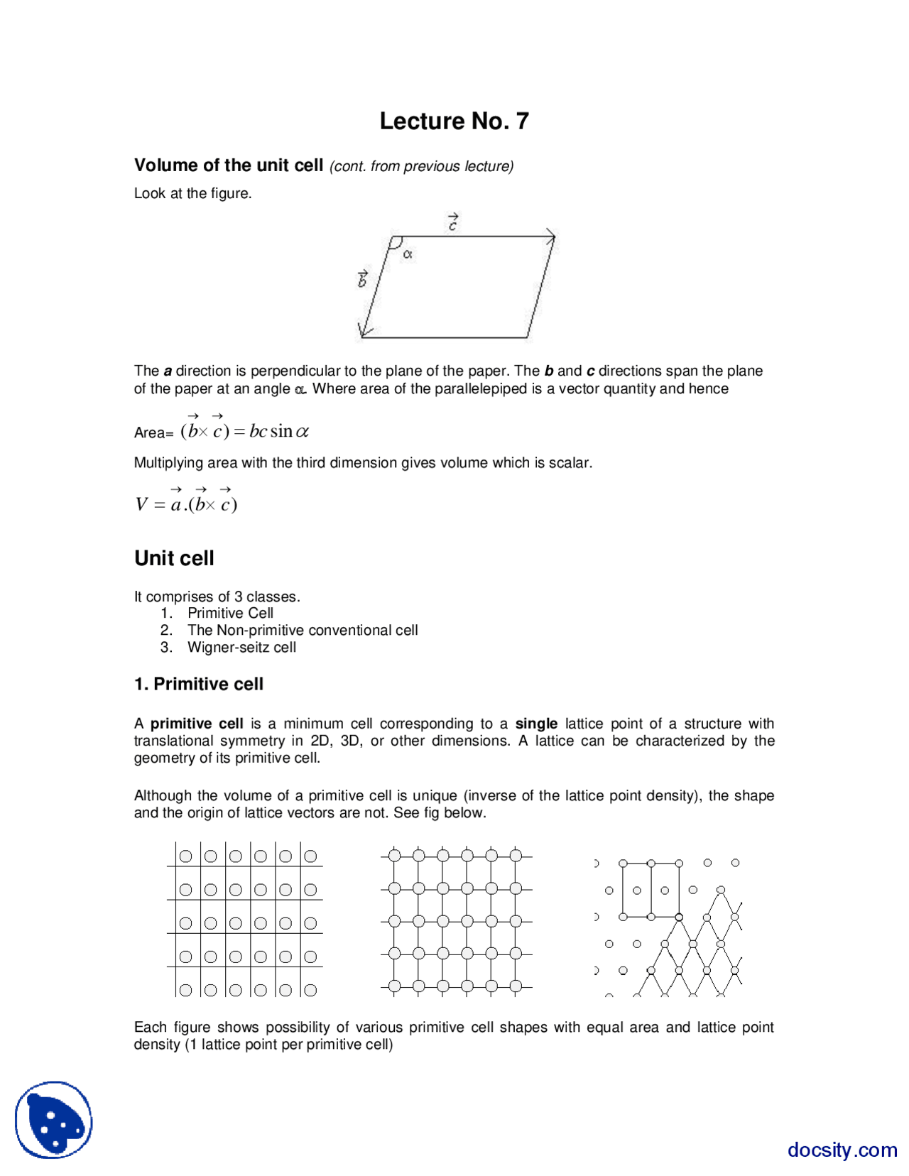 Volume of Unit Cell Continued-Mechanics of Materials-Handout ...