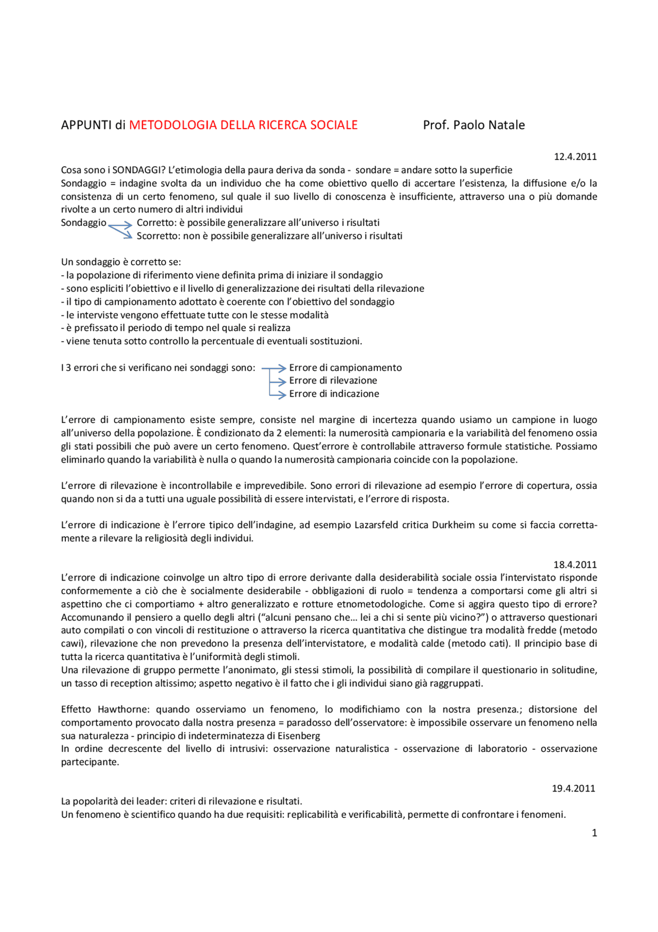 Appunti Di Metodologia Docsity