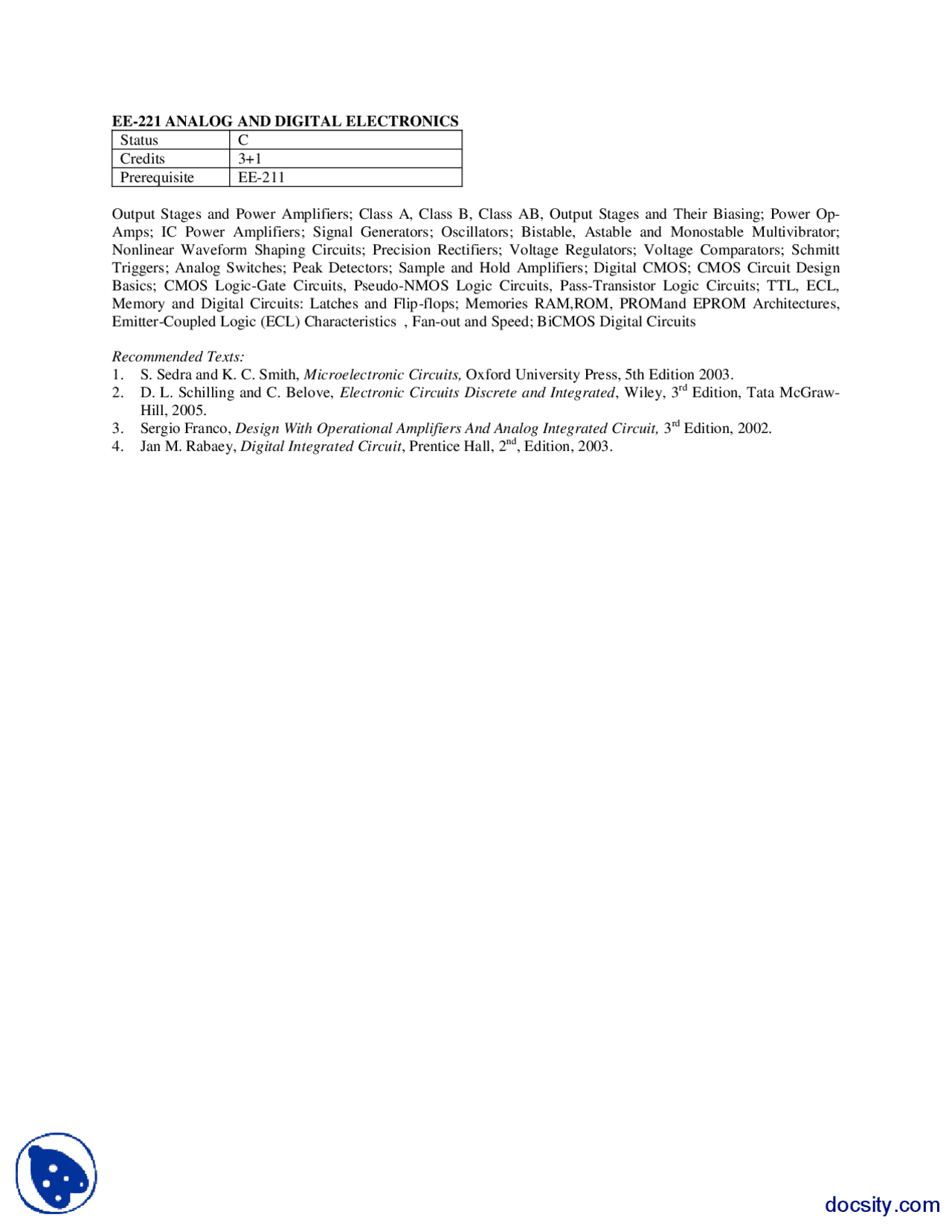 Course Description-Analogue and Digital Electronics-Course Outline ...