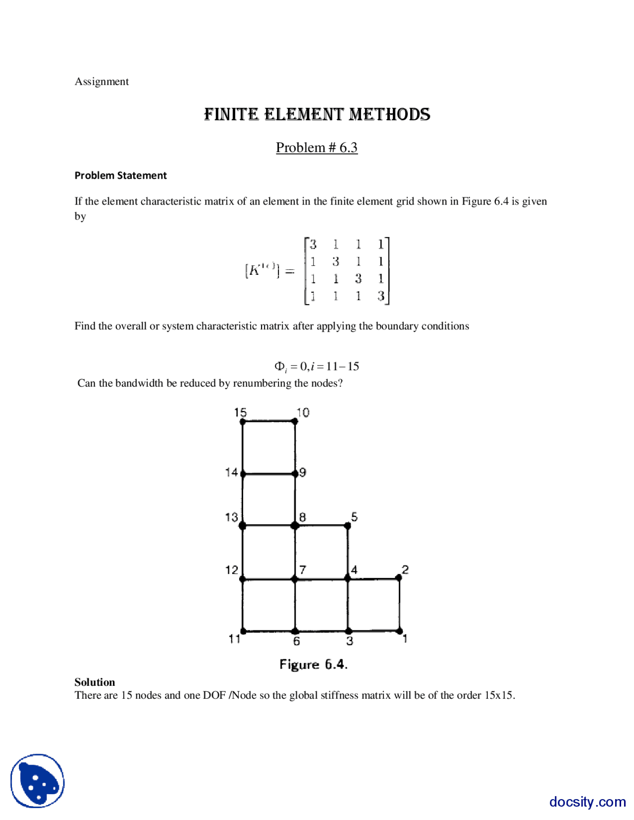 Bandwidth Reduction1 Finite Element Method Assignment Solution Docsity