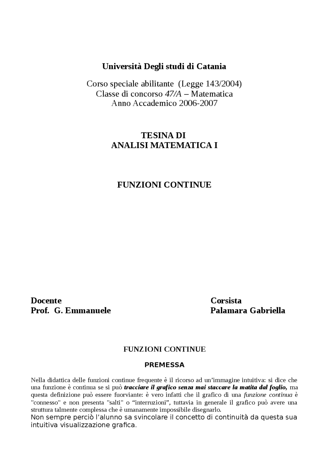 Funzioni continue - Docsity