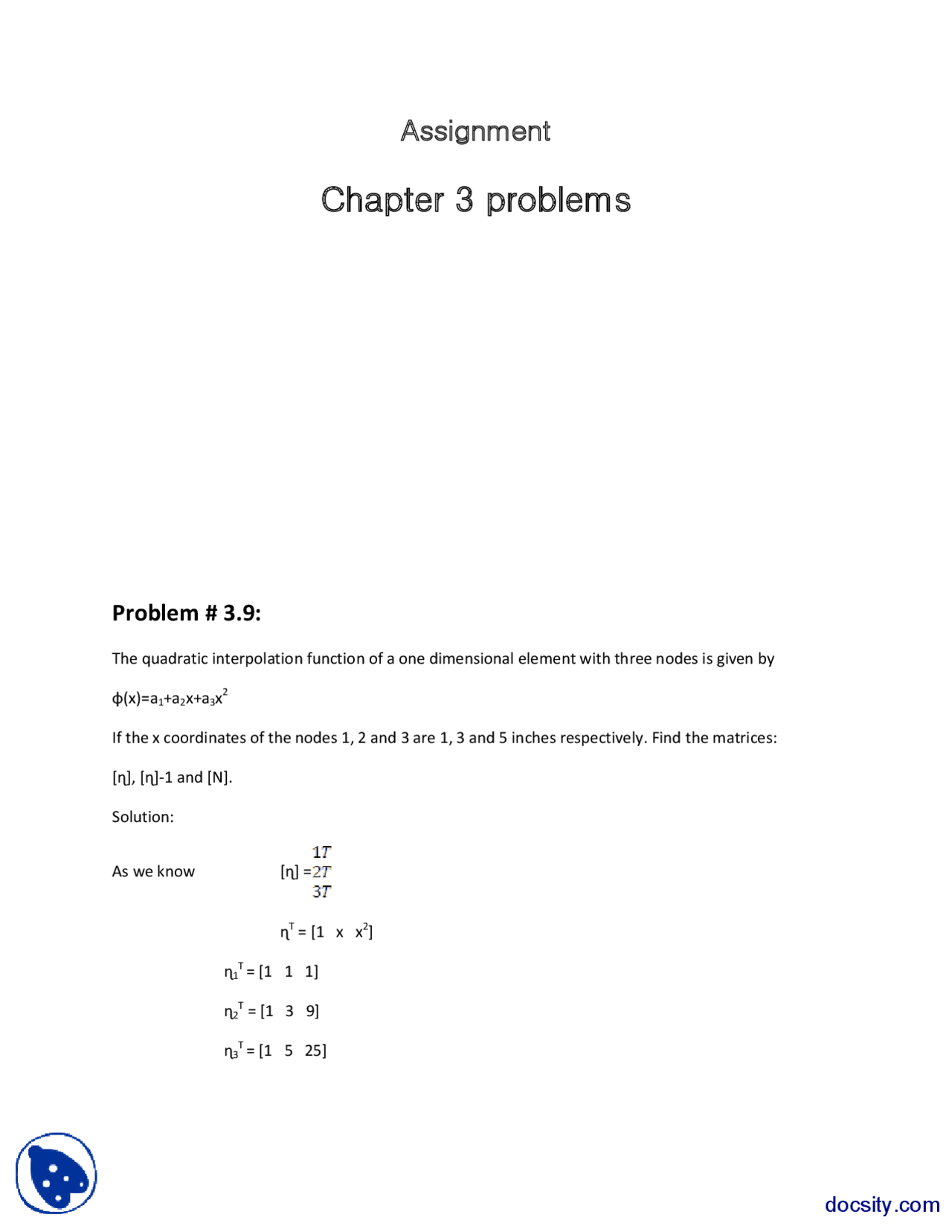 Quadratic Interpolation Finite Element Method Assignment Solution