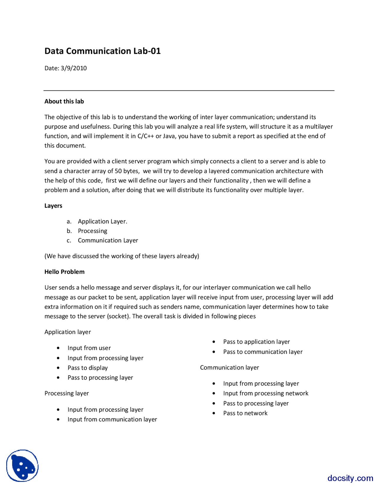 Data Communication Part 1 Computer Networks Lab Assignment Docsity