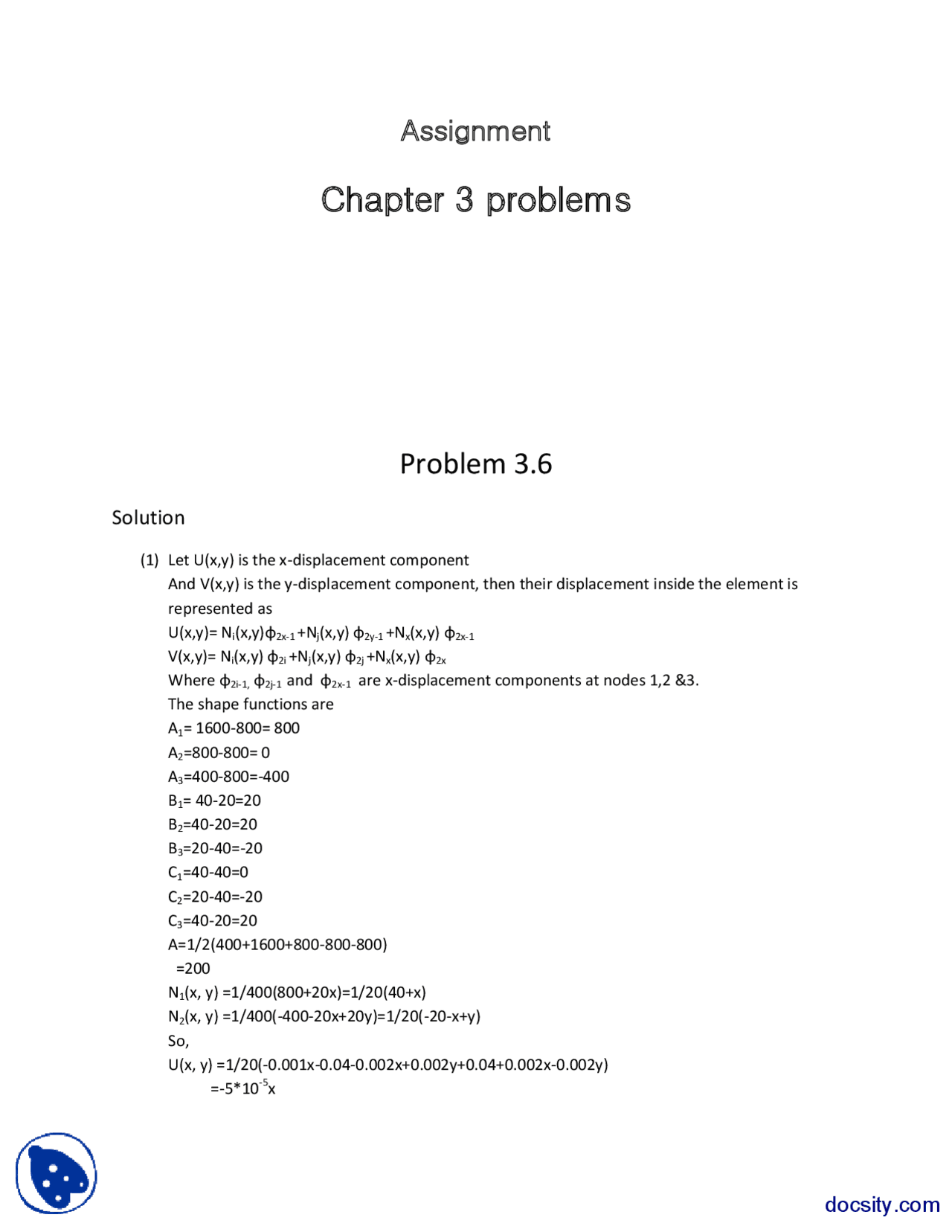 Component Of Displacement Finite Element Method Assignment Solution