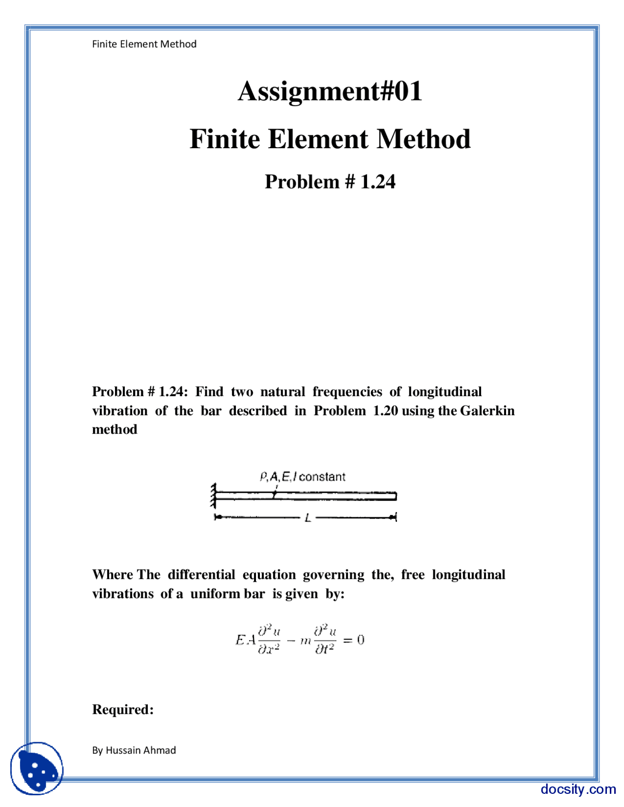 Galerkin Method 1 Finite Element Method Assignment Solution Docsity