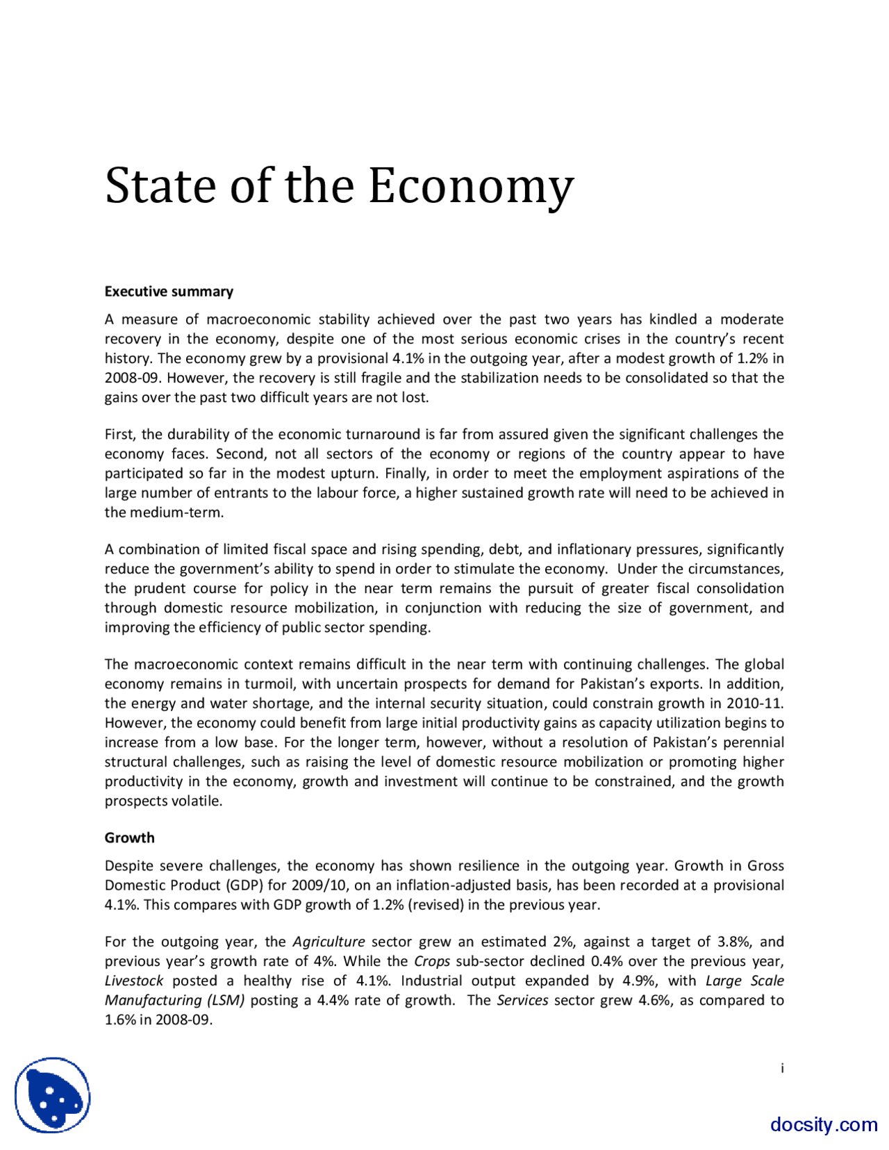 State Of The Economy Pakistan Studies Handout Exercises Pakistan