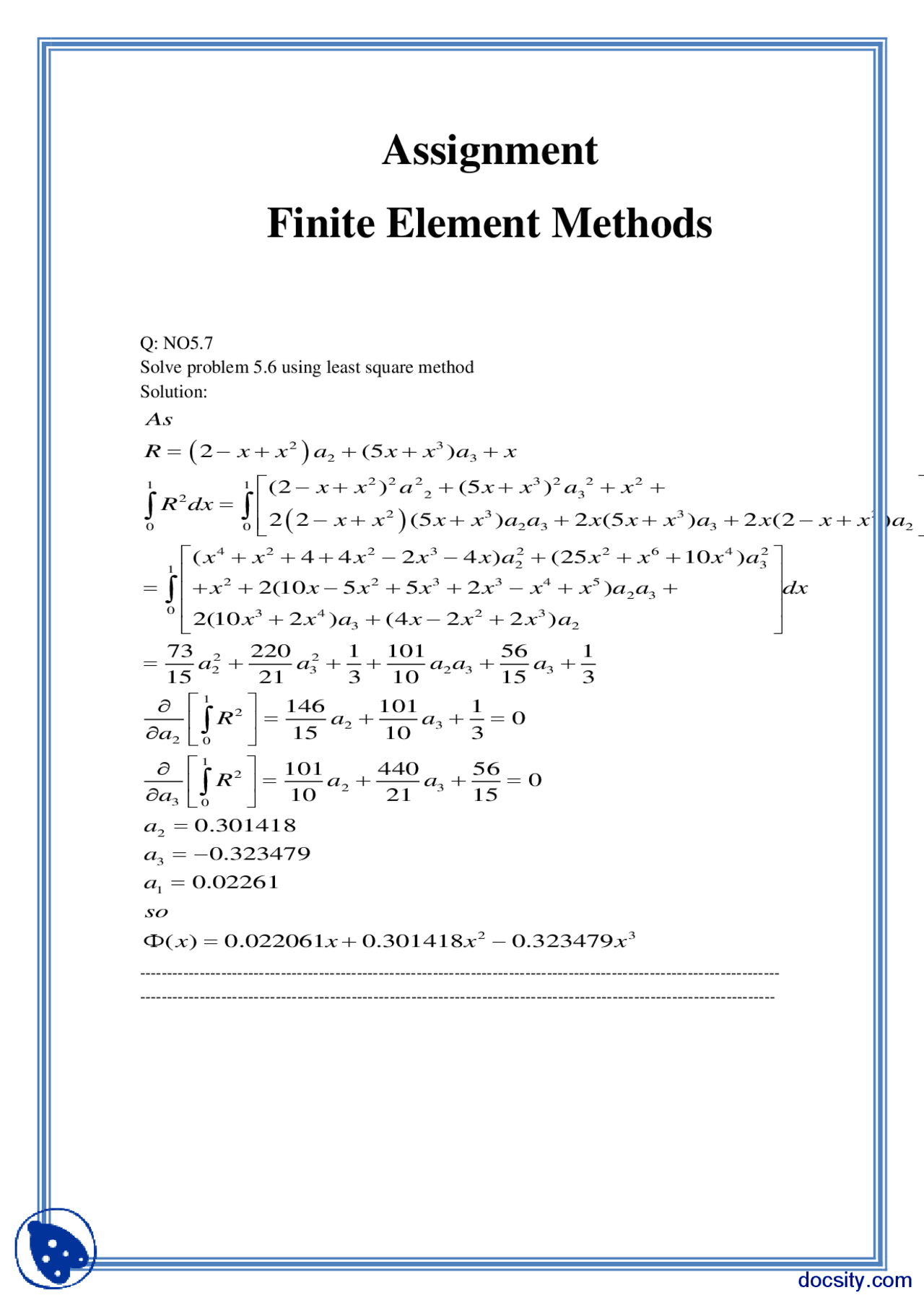 Least Square Mehthod 1-Finite Element Method-Assignment Solution - Docsity