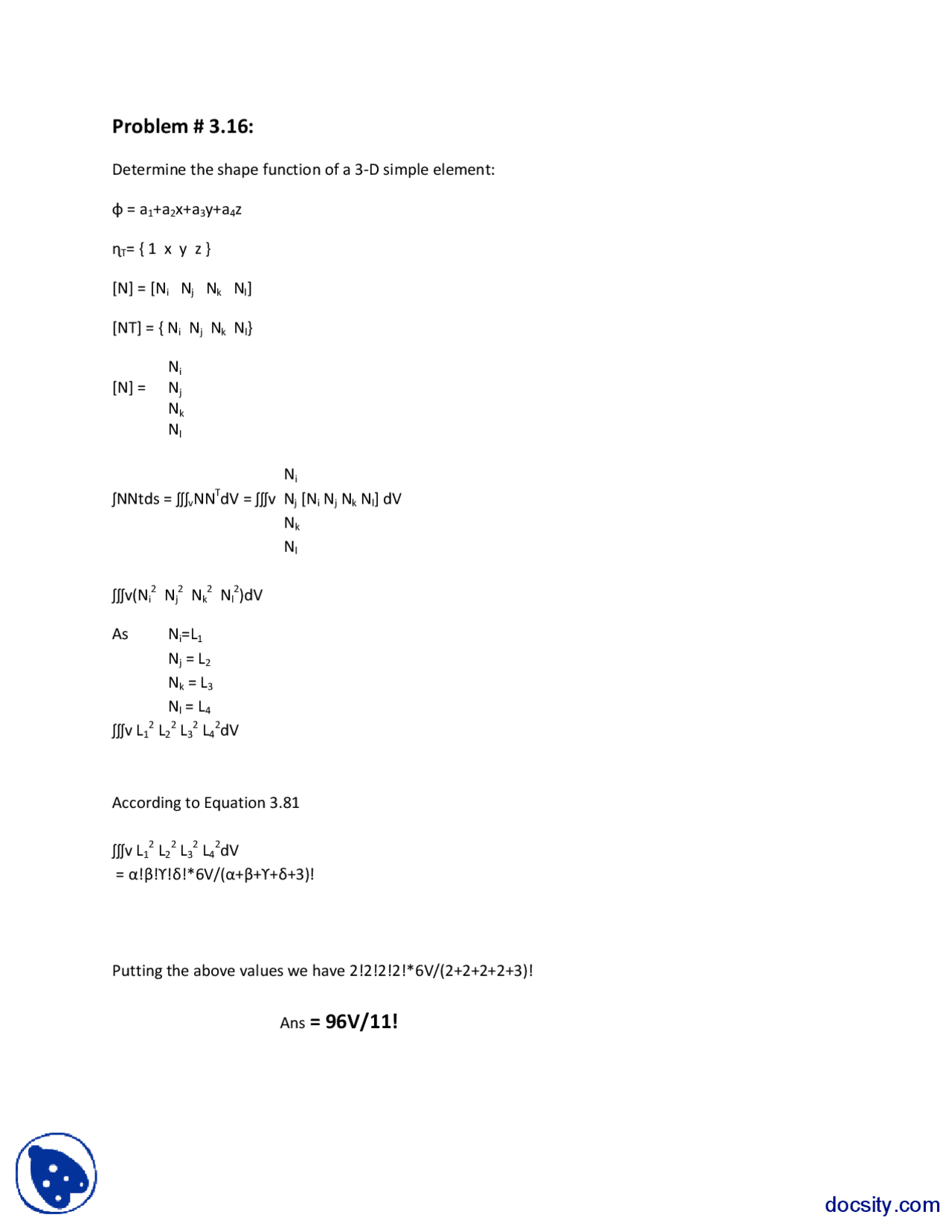 Shape Function Of 3d Simple Element 2 Finite Element Method Assignment