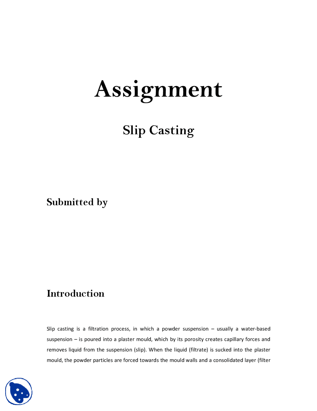 Slip Casting Polymer Engineering Ceramics Assignment Docsity