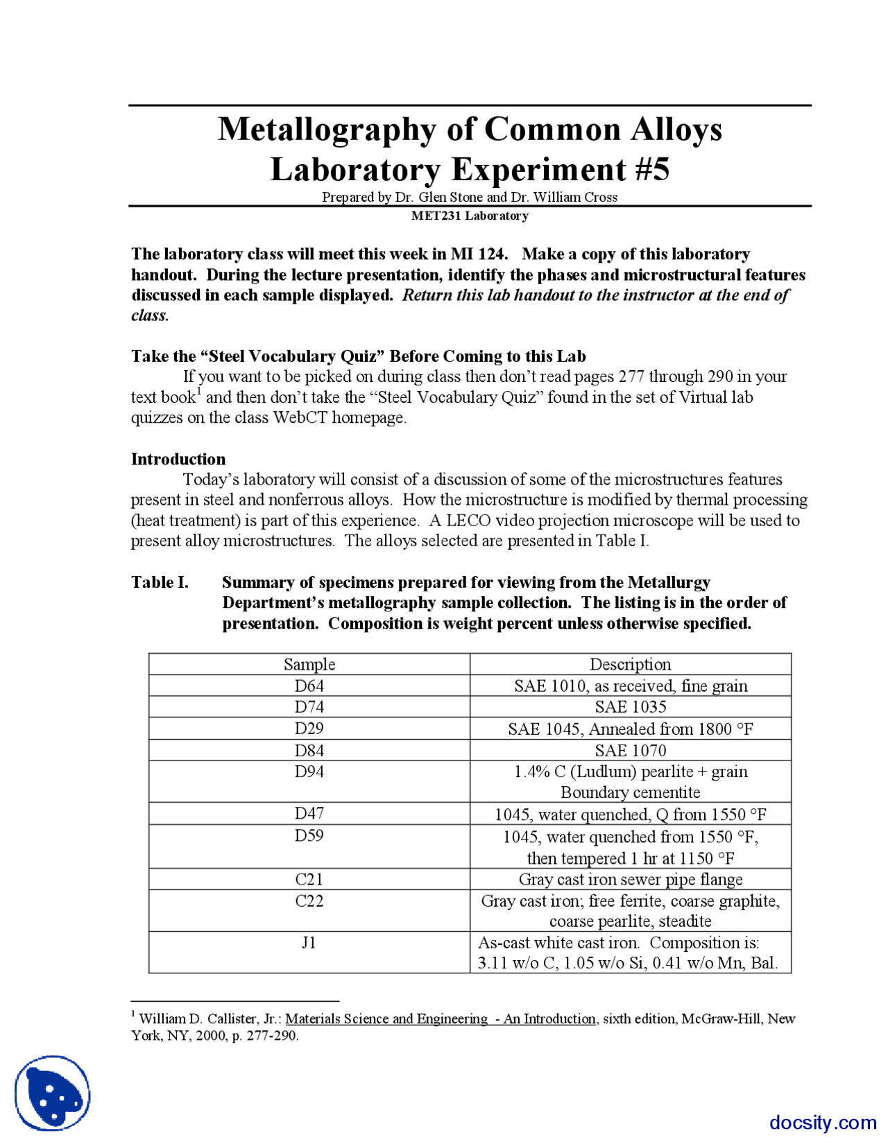 Metallography of Common Alloys-Polymer Engineering-Lecture Slides - Docsity