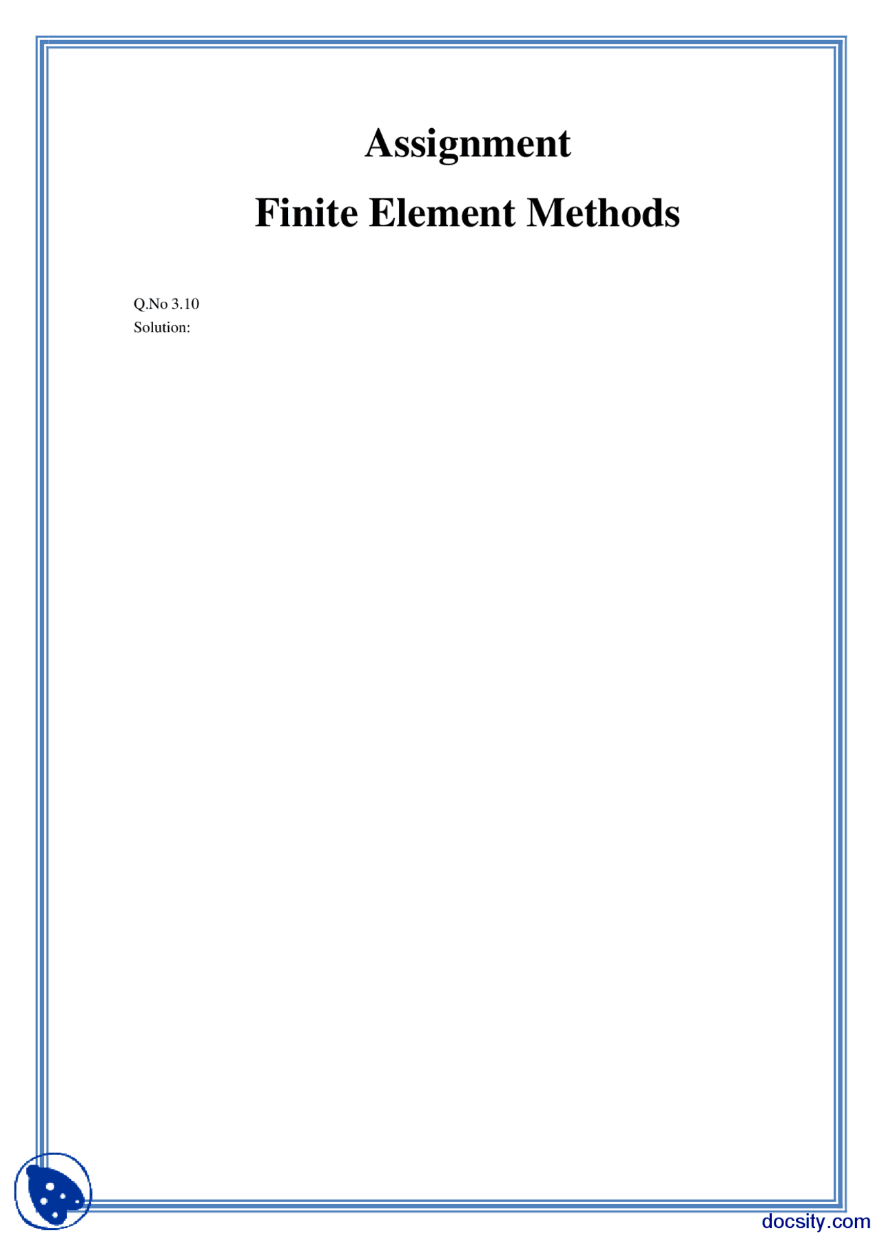 Matrices Finite Element Method Assignment Solution Docsity