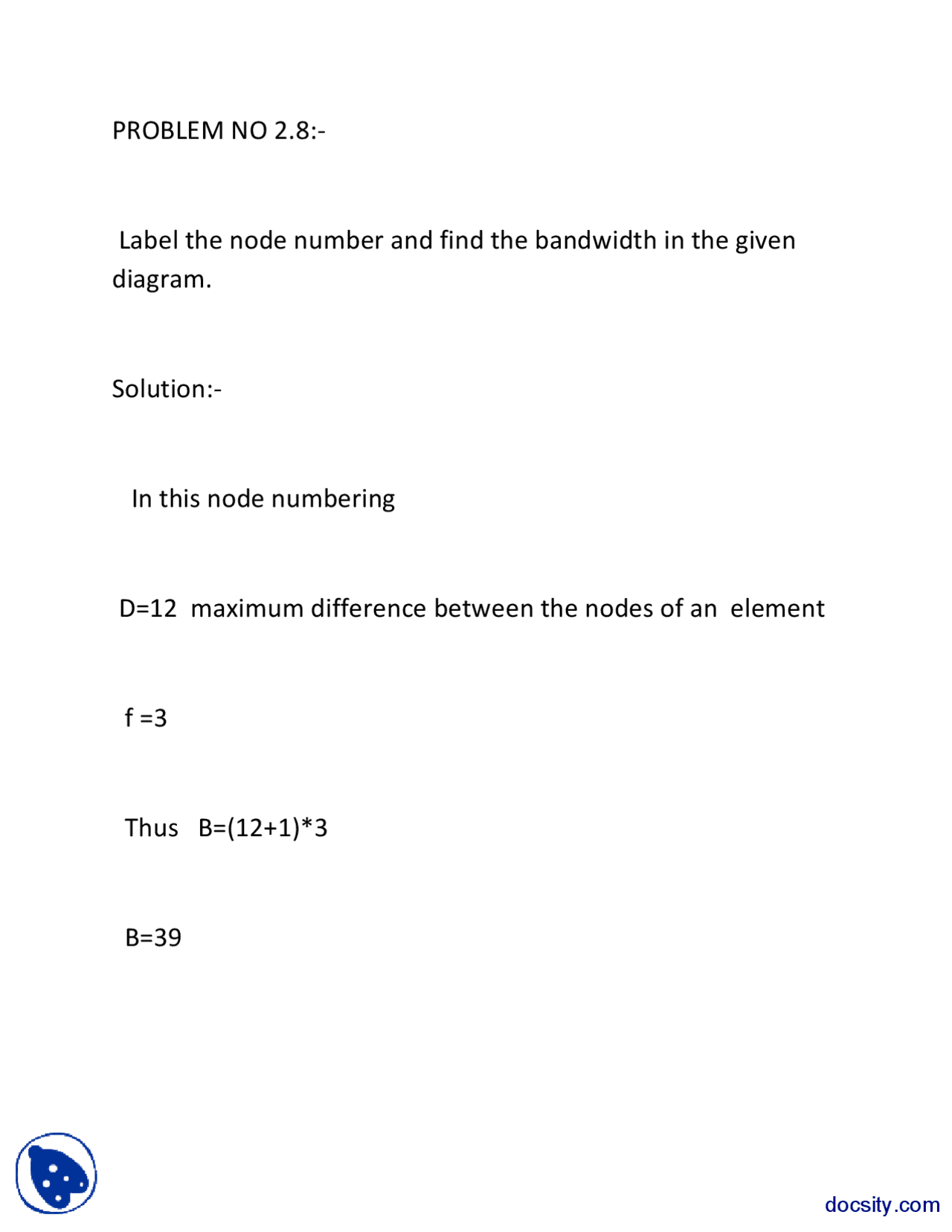 Bandwidth Nodes And Elements Finite Element Method Assignment Solution