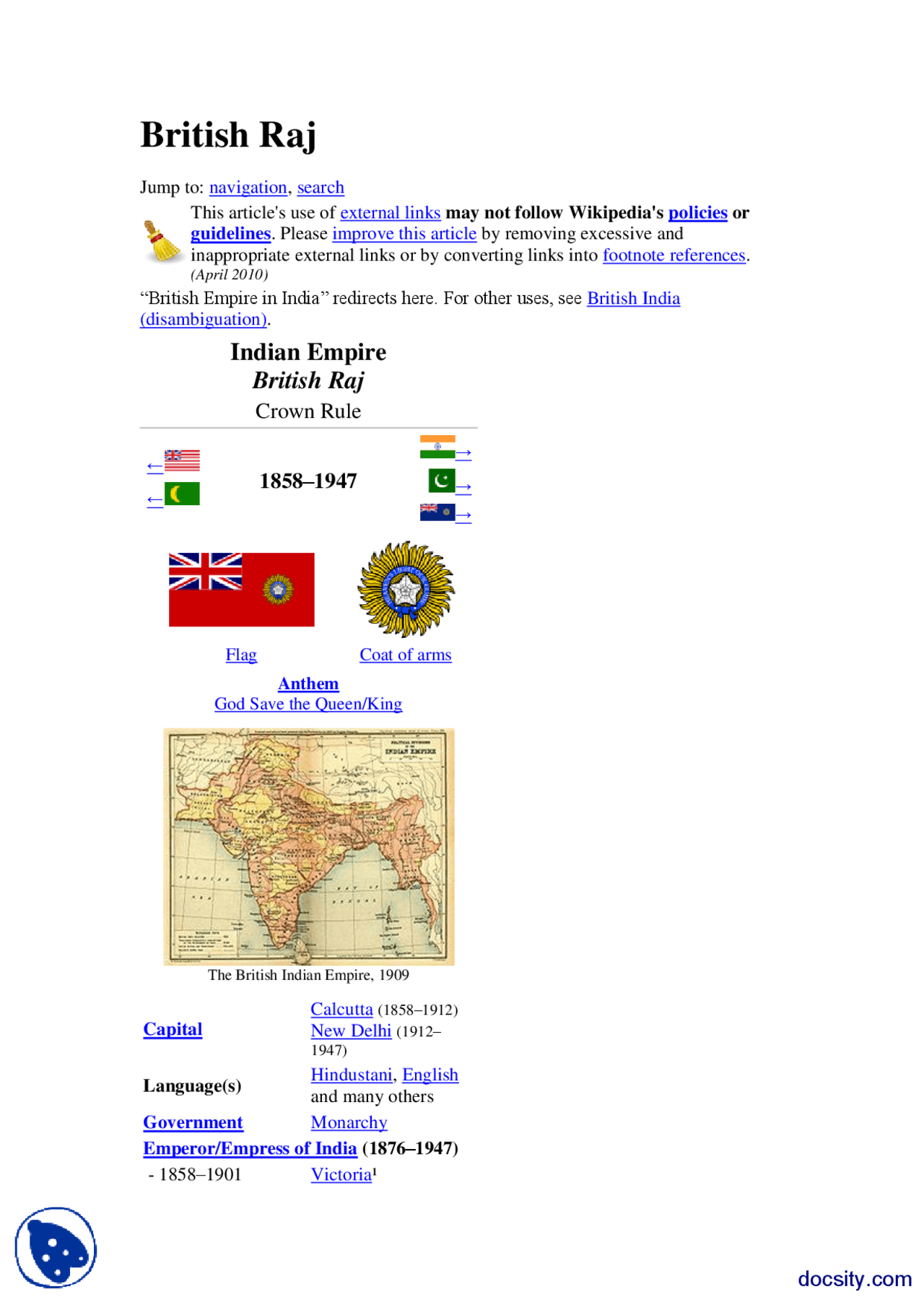 British Raj-Pakistan Studies-Handout - Docsity