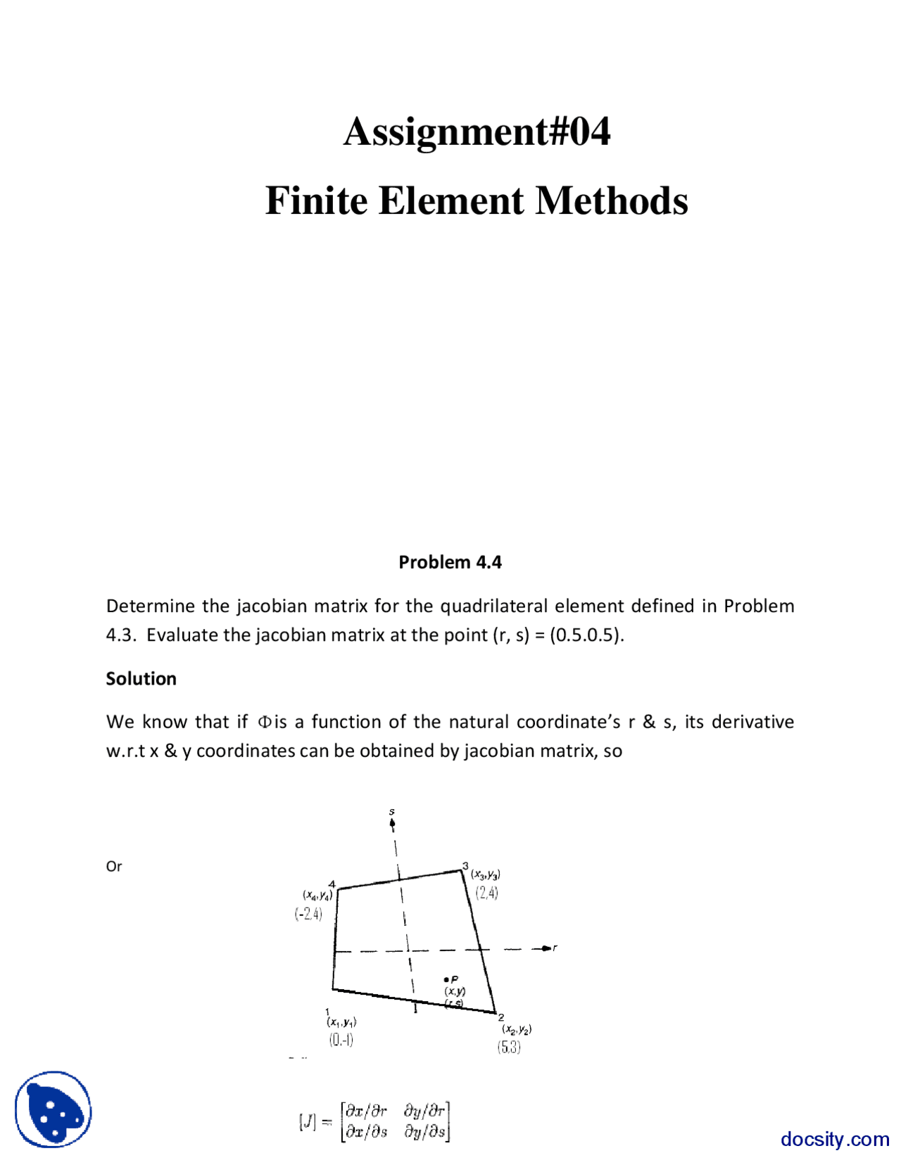 Jacobian Matrix 2 Finite Element Method Assignment Solution Ejercicios Métodos Matemáticos