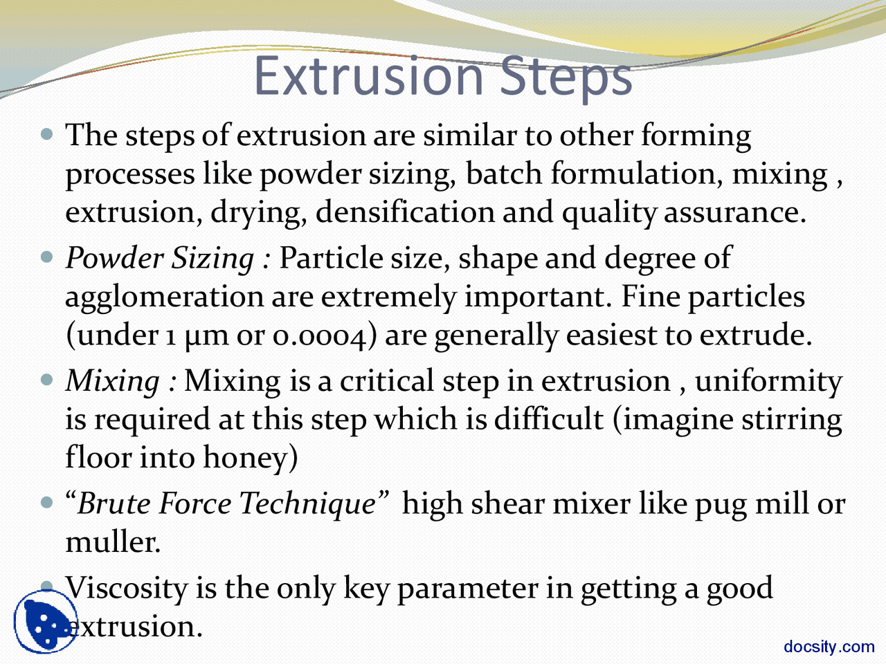 Extrusion Steps Polymer Engineering Ceramics Lecture Slides Docsity