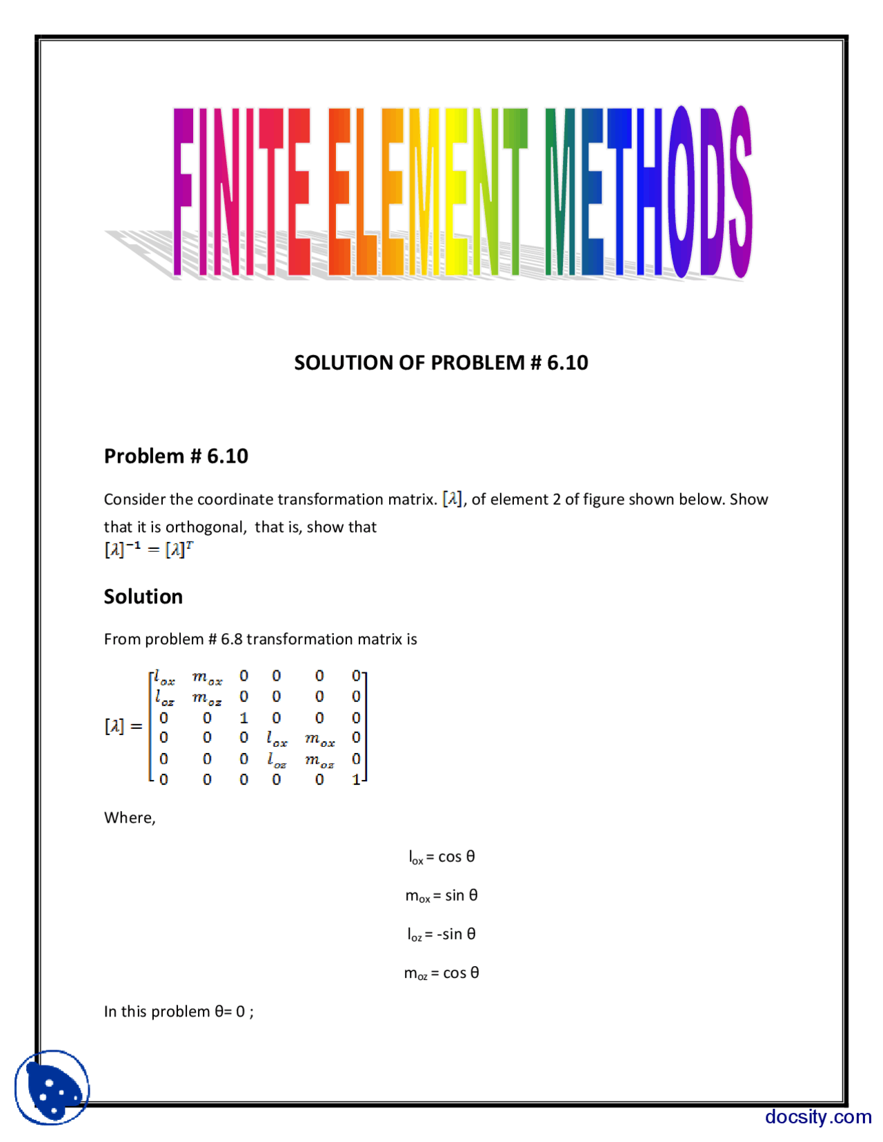 Coordinate Transformation Matrix2 Finite Element Method Assignment