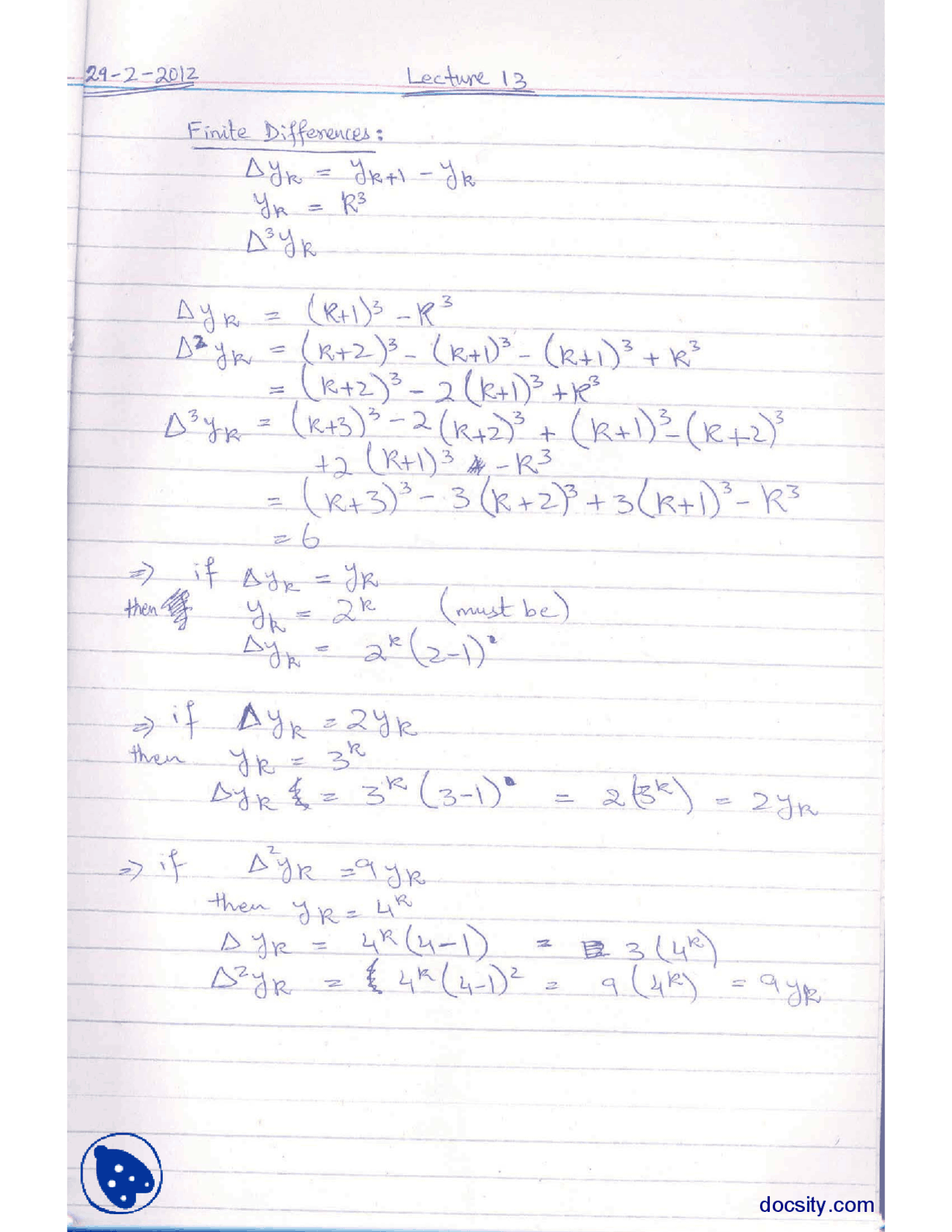 Finite Differences Interpolation Introduction Numerical Methods Lecture Notes Docsity