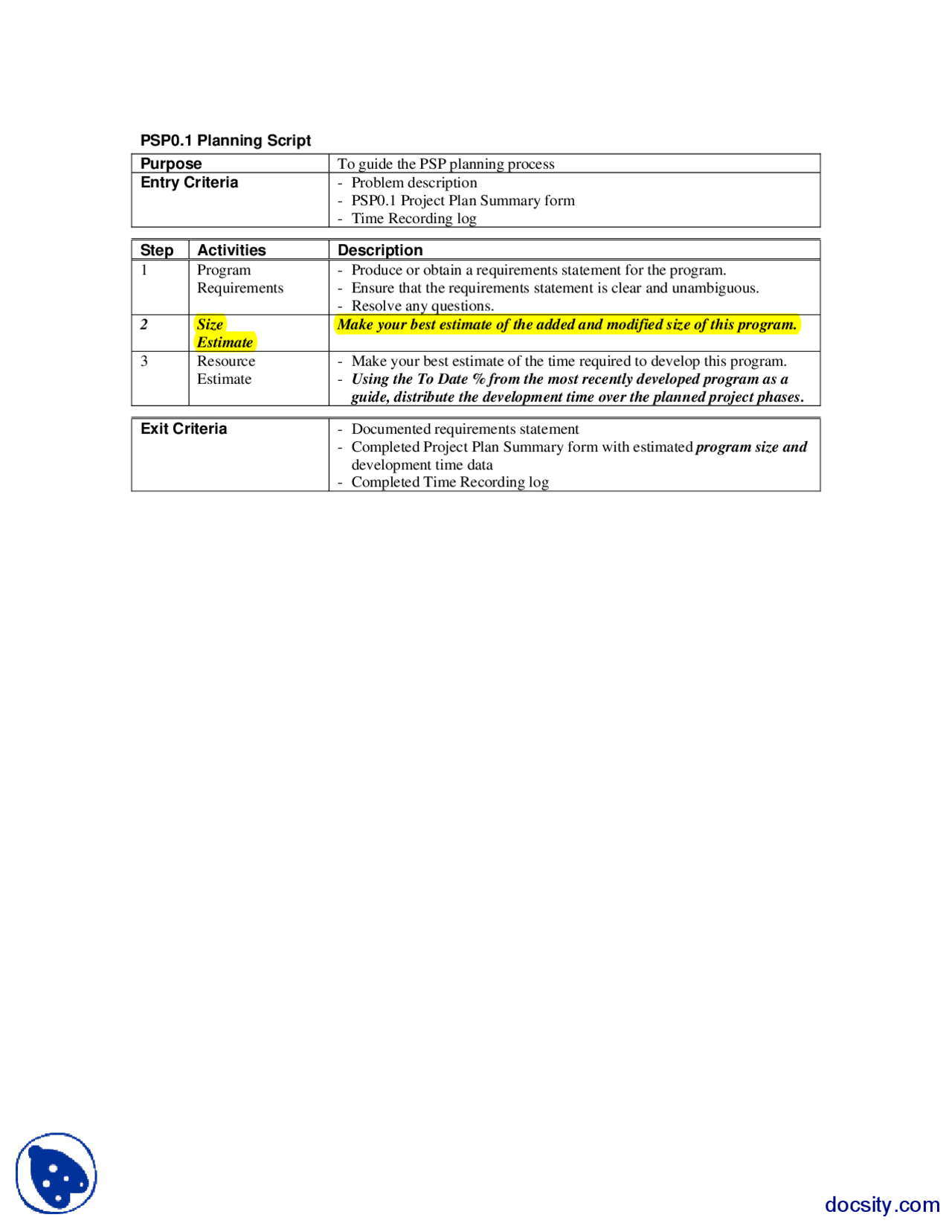 PSP0.1 Planning Script, Codes and Instructions-Software Quality-Handout ...