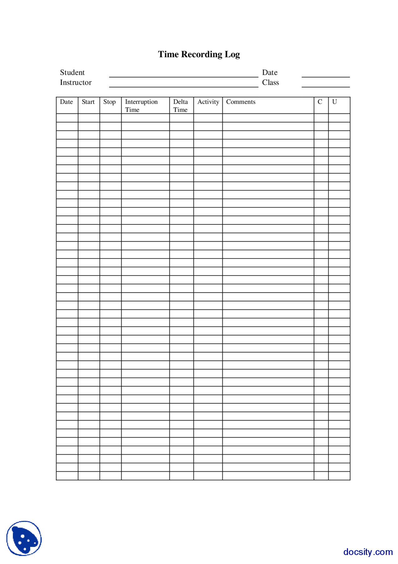 Time Recording Log, Codes and Instructions-Software Quality-Handout ...