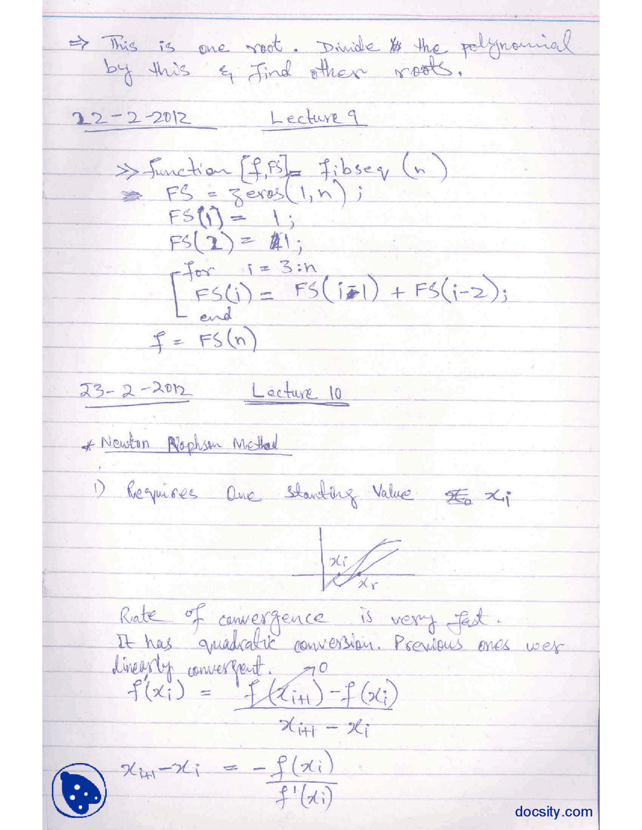 Fixed Point Iteration And Newton Method Numerical Methods Lecture Notes Docsity