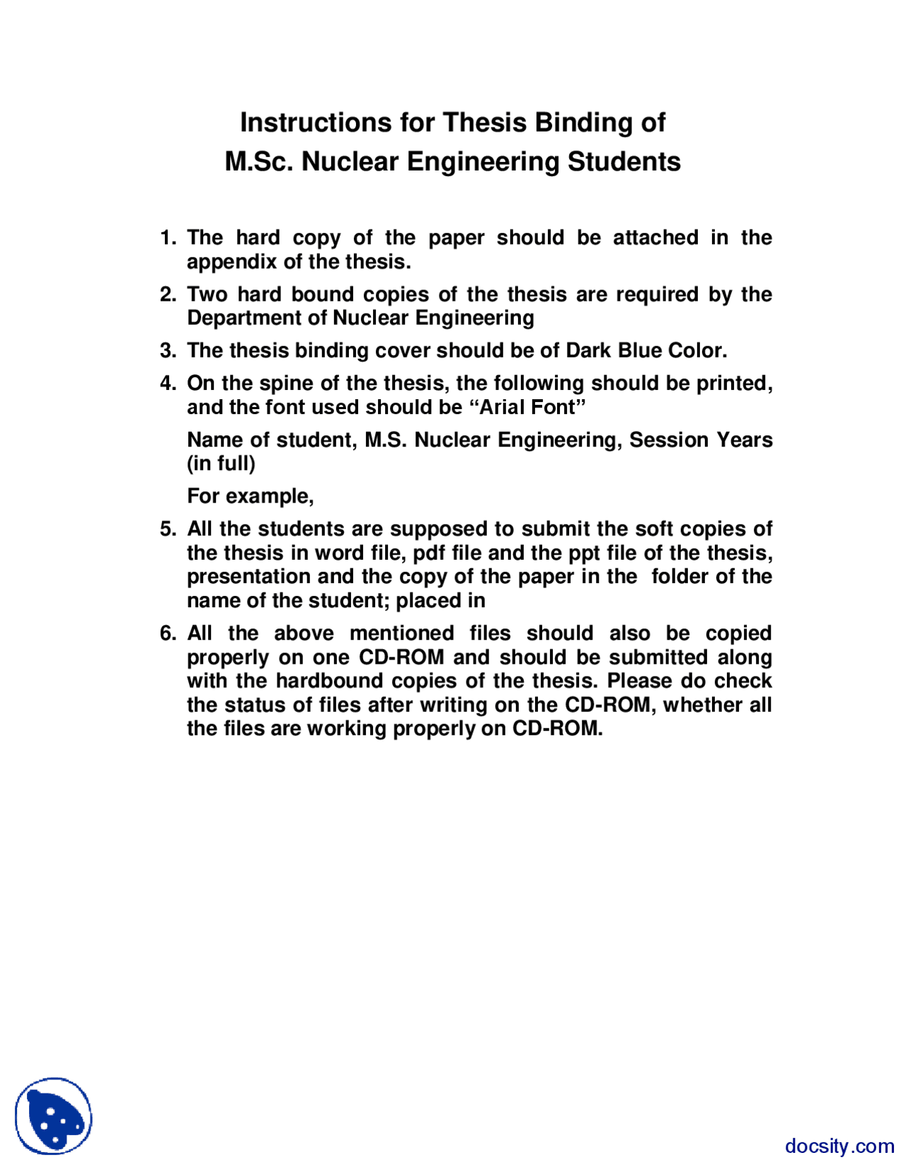 Instructions For Thesis Binding Technical Writing Handouts Docsity
