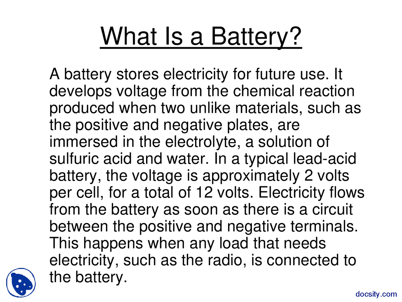 What Is A Battery Wind Energy Lecture Slides Docsity