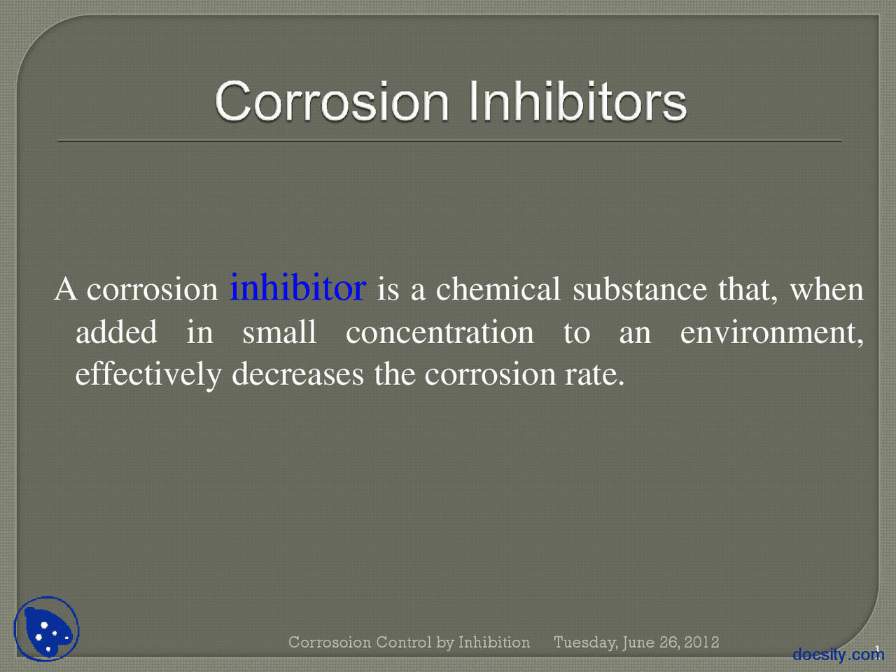 Corrosion Inhibitors-Process and Material Engineering-Lecture Slides | Slides Material ...