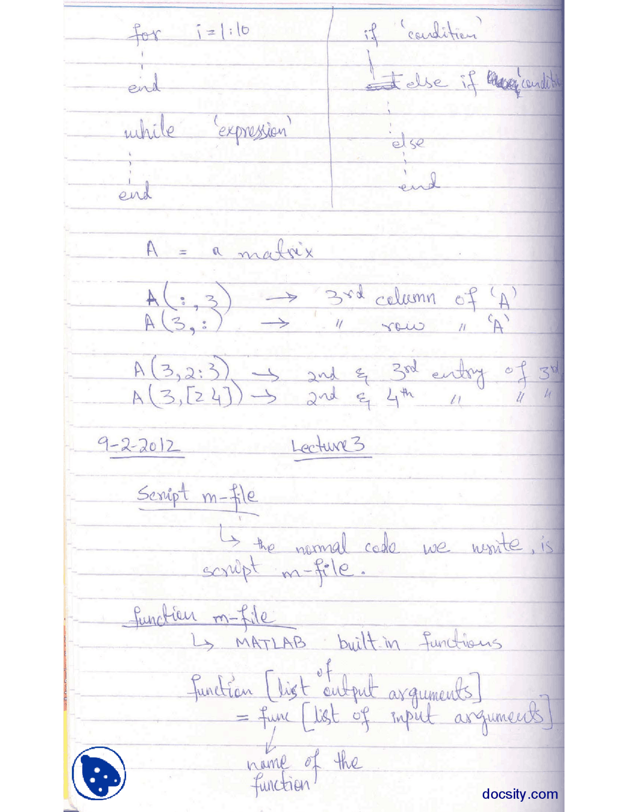 MATLAB Overview-Numerical Methods-Lecture Notes - Docsity