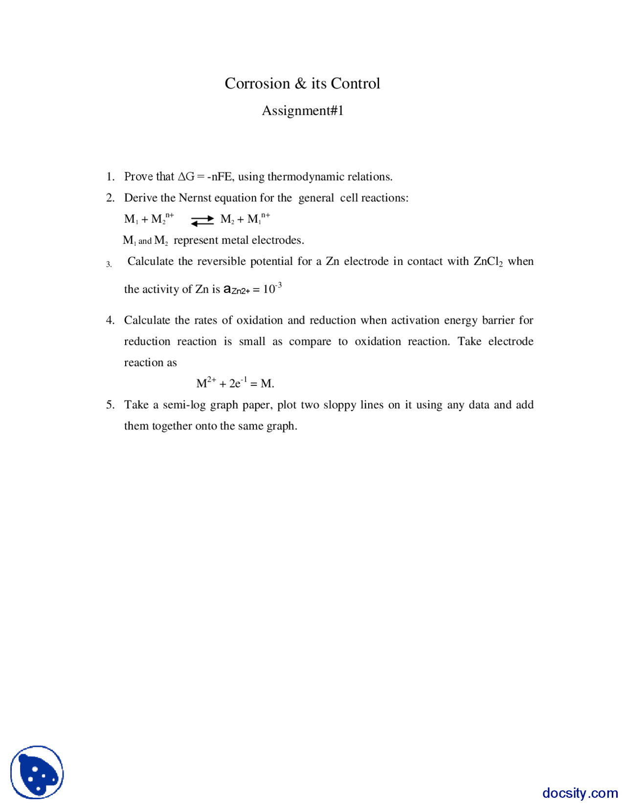 Corrsion And Its Control Process And Material Engineering Assignment
