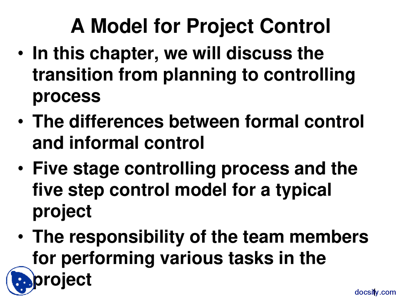 A Five Step Model for Project Control-Project Management-Lecture Slides - Docsity