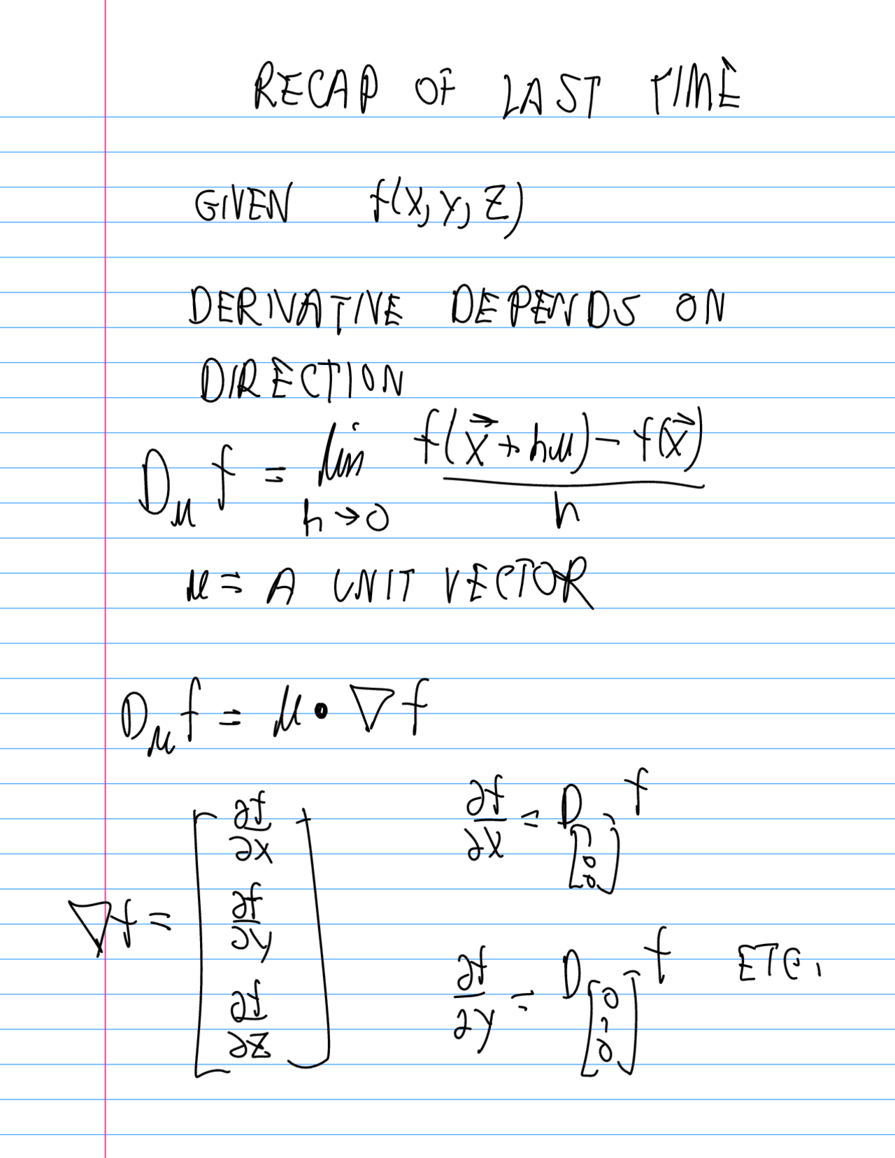Derivative Depends on Direction - Complex and Vector Analysis | MATH 291 - Docsity