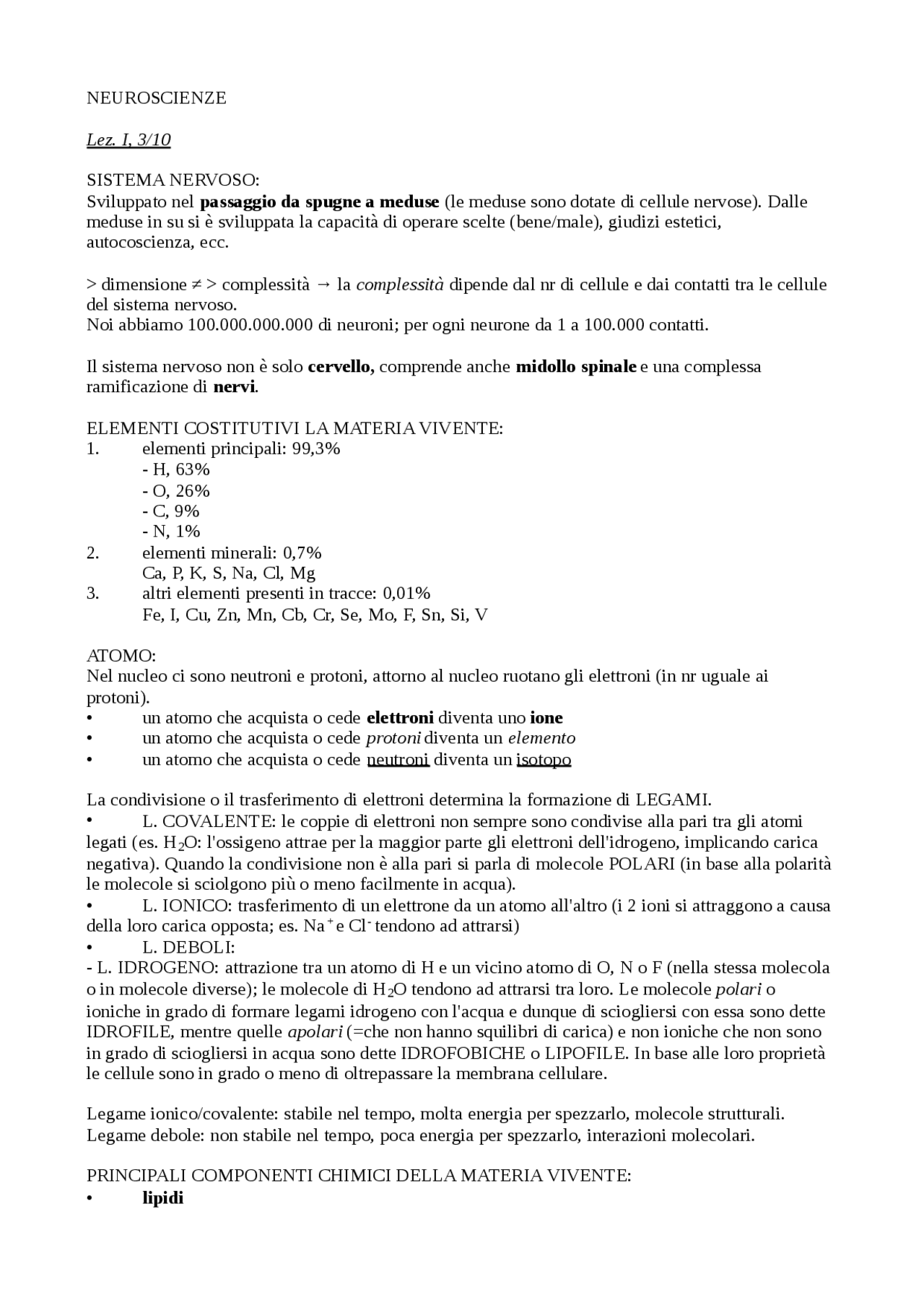 Neuroscienze Docsity