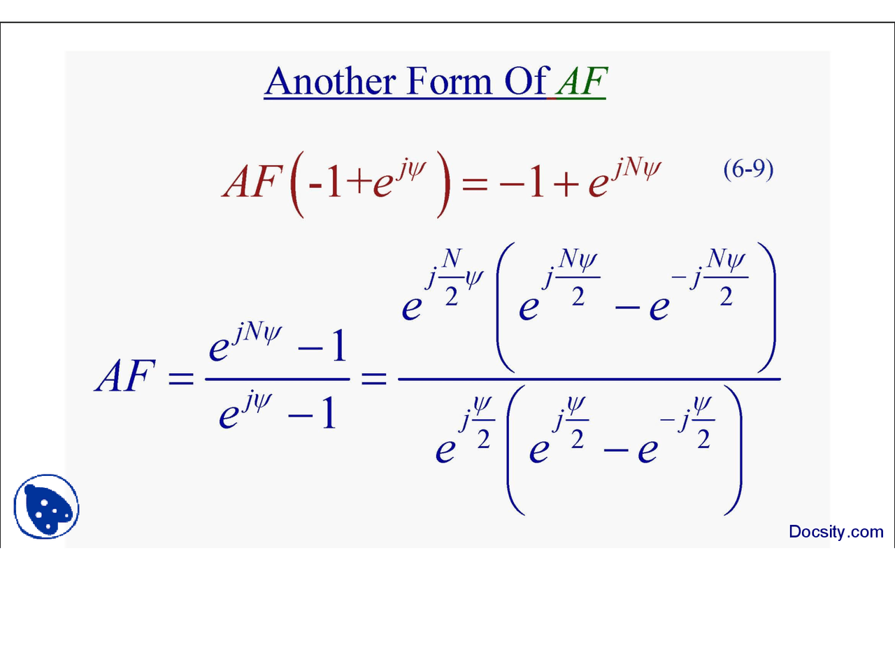 Normalized Array Factor Antenna Theory And Arrays Lecture Slides Docsity