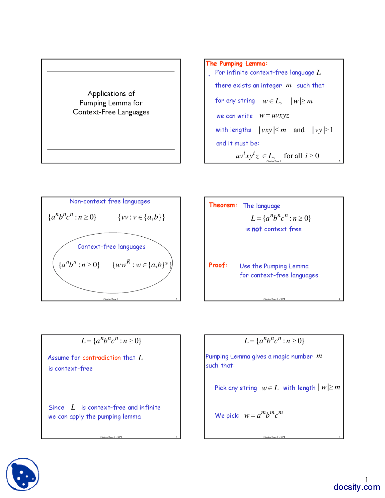 Applications Of Pumping Lemma For Cfls Theory Of Automata Lecture Slides Slides Theory Of
