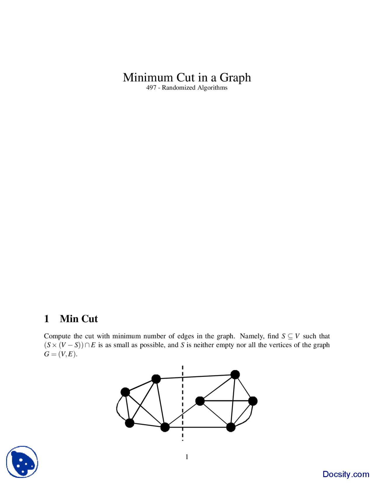 Minimum Cut in a Graph-Data Structures-Project - Docsity