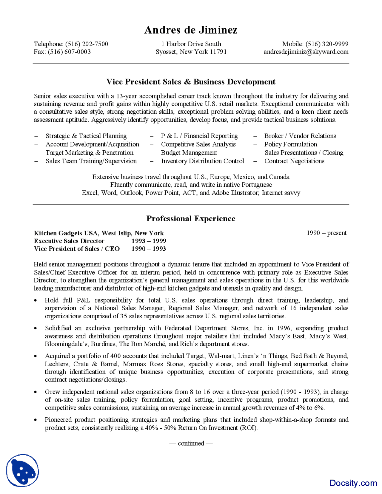 Sales Manager Cv Communication In Business Lecture Handout Docsity
