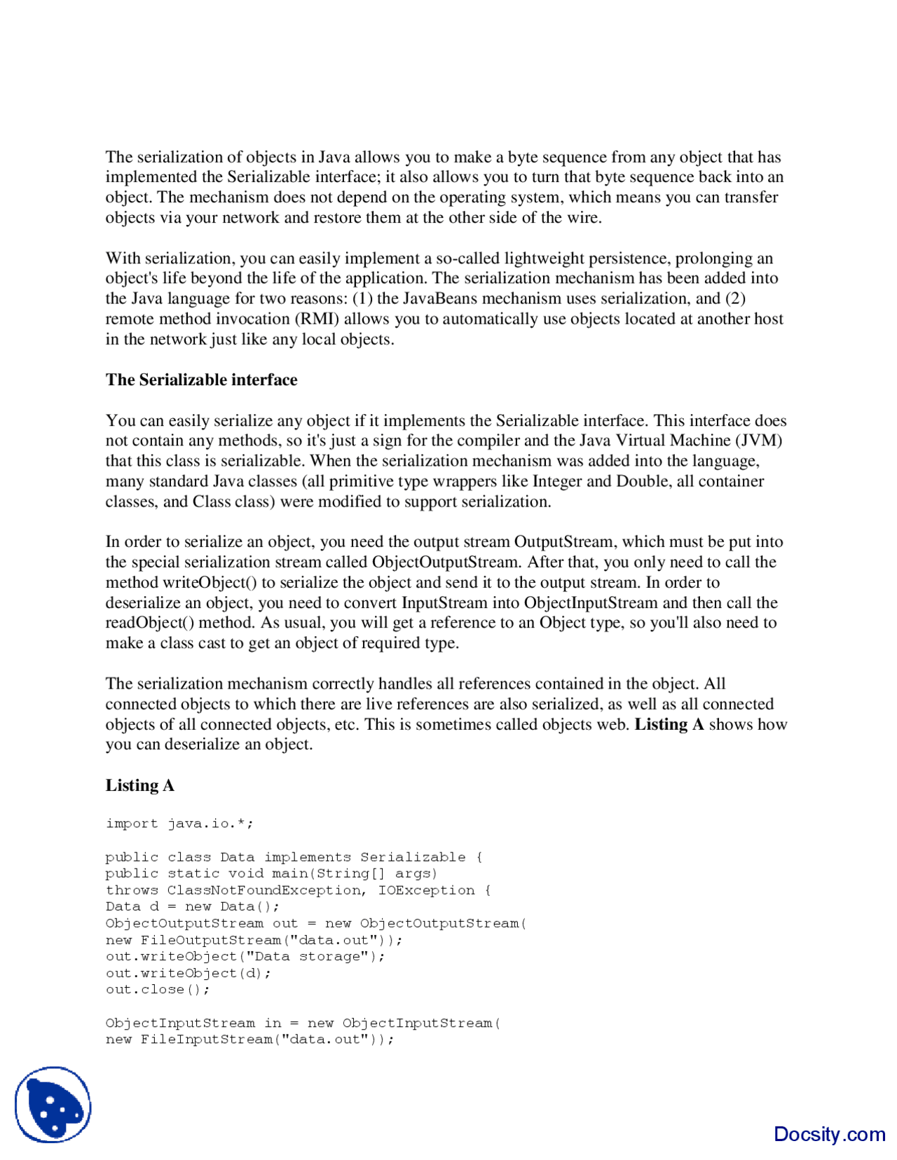 Serialization-Advanced Computer Programming-Handout - Docsity Serialization-Advanced Computer Programming-Handout - Docsity