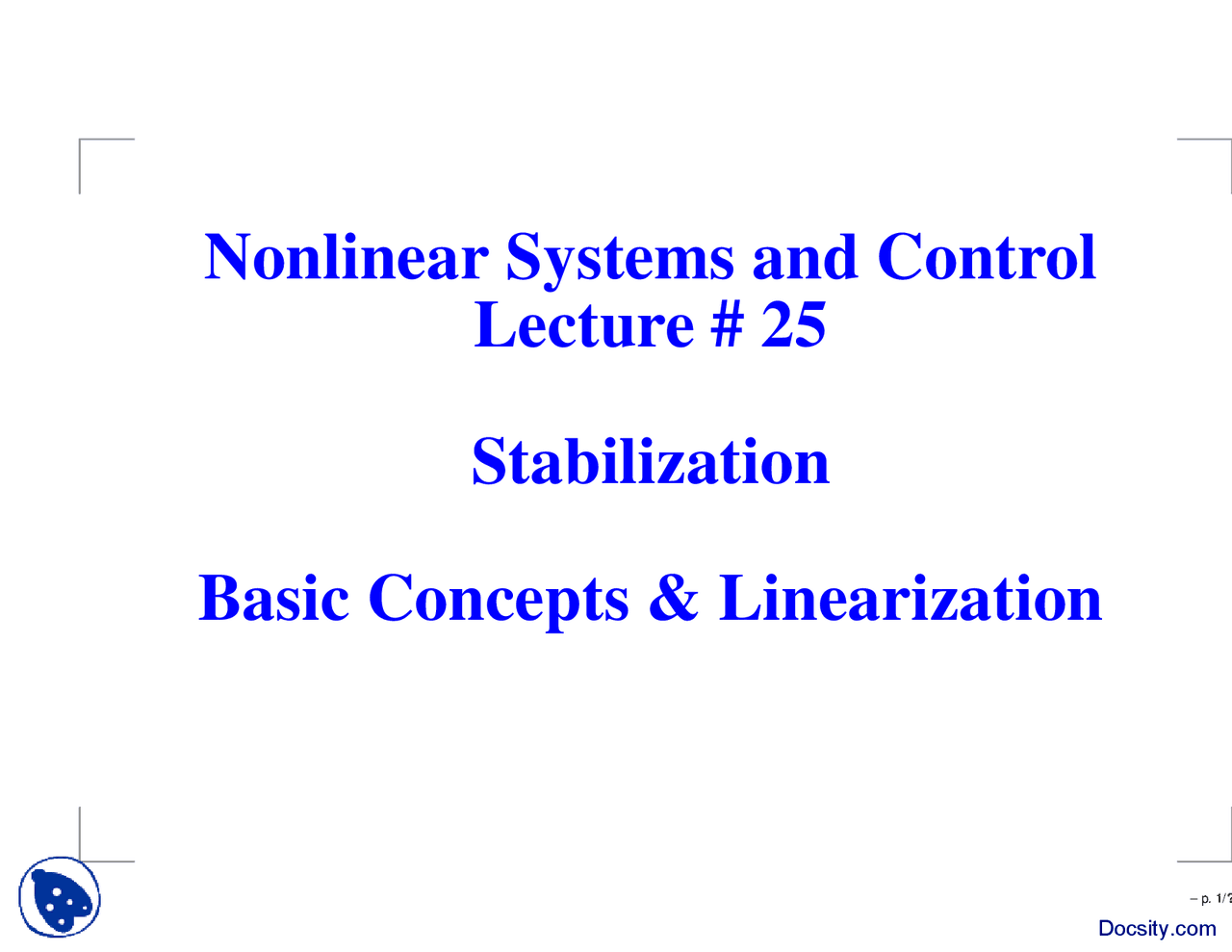 Basic Concepts And Linearization Control Of Non Linear Systems Lecture