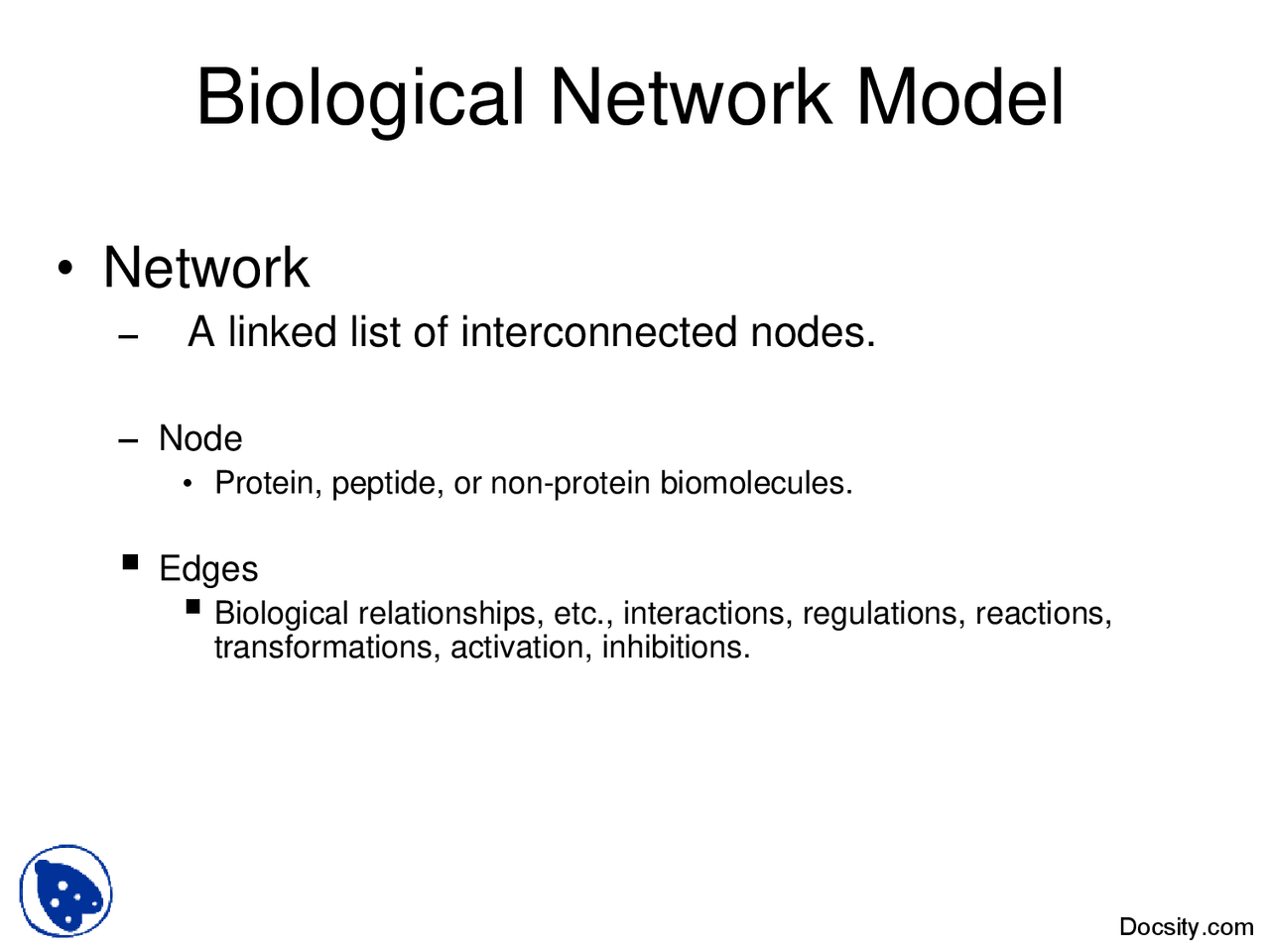 Biological Network Model-Biological Systems-Lecture Slides - Docsity